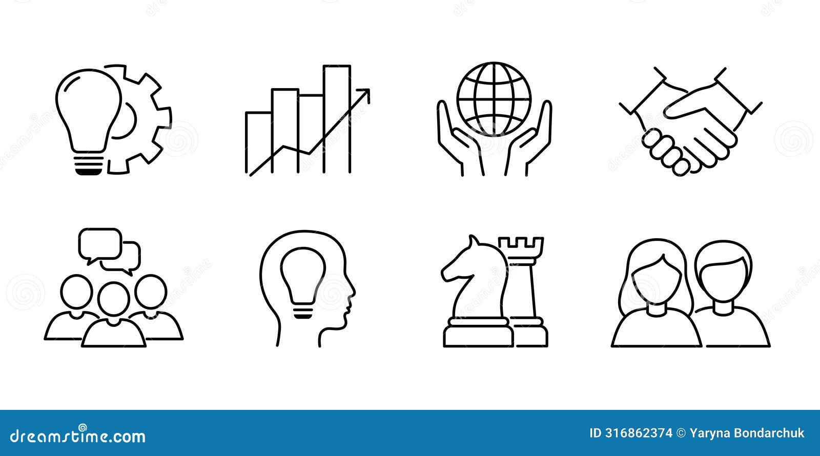 Set of Core Values Outline Icons. Innovation, Strategy, Vision Concept ...
