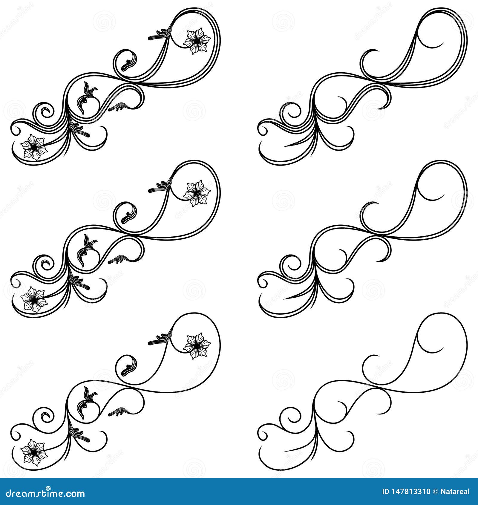 Set of Corner Floral Design Elements Stock Vector - Illustration of ...
