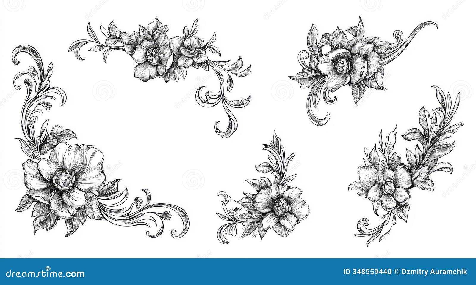 A Set of Corner Flourishes with a Hand-drawn Doodle Style, Featuring ...