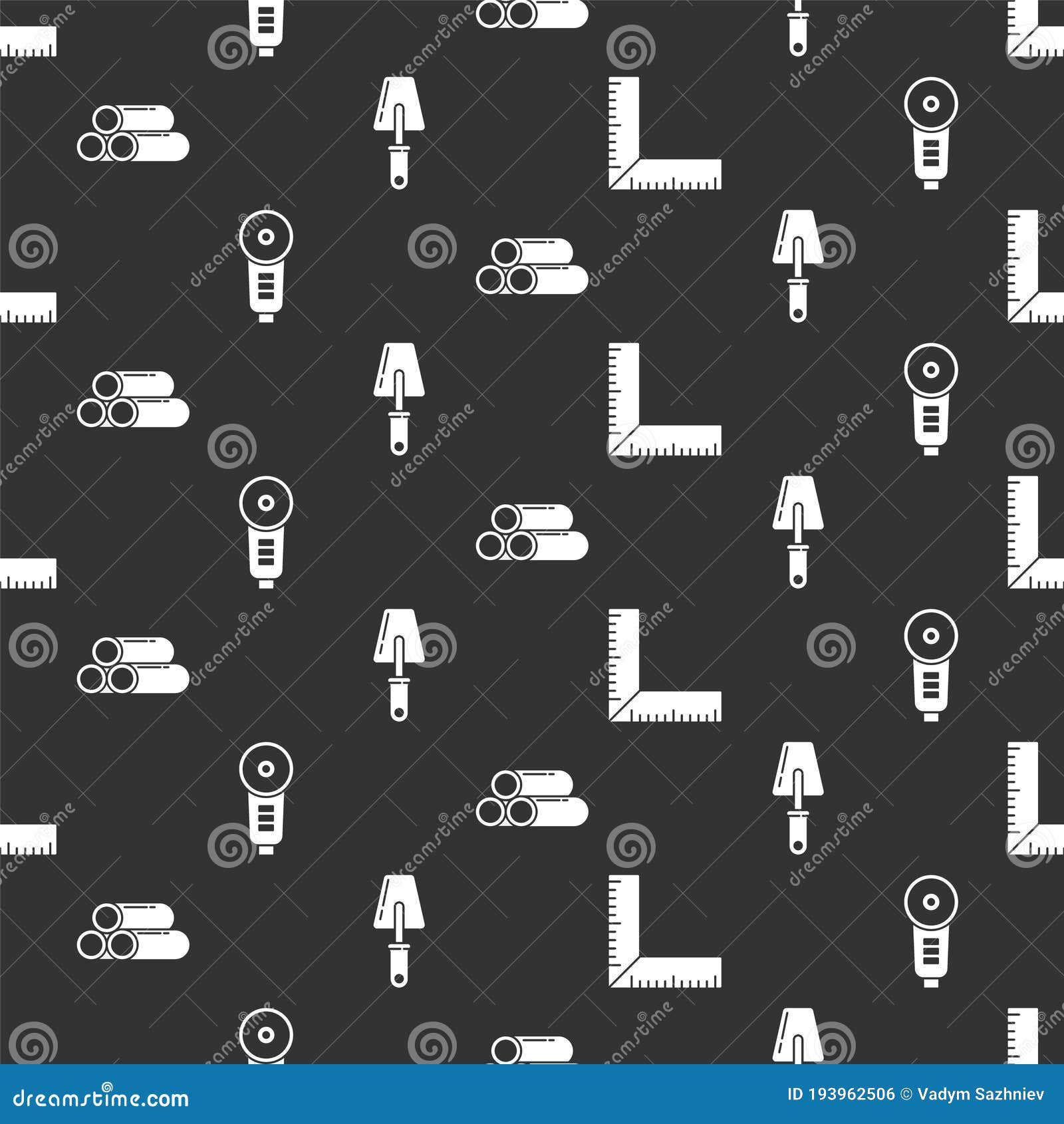 Set Corner Ruler, Angle Grinder, Industry Metallic Pipe and Trowel on ...