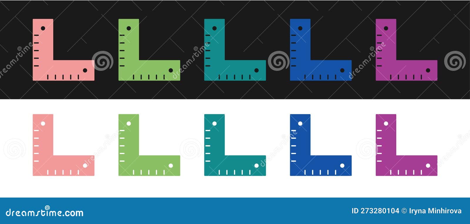 Set Corner Ruler Icon Isolated on Black and White Background. Setsquare ...