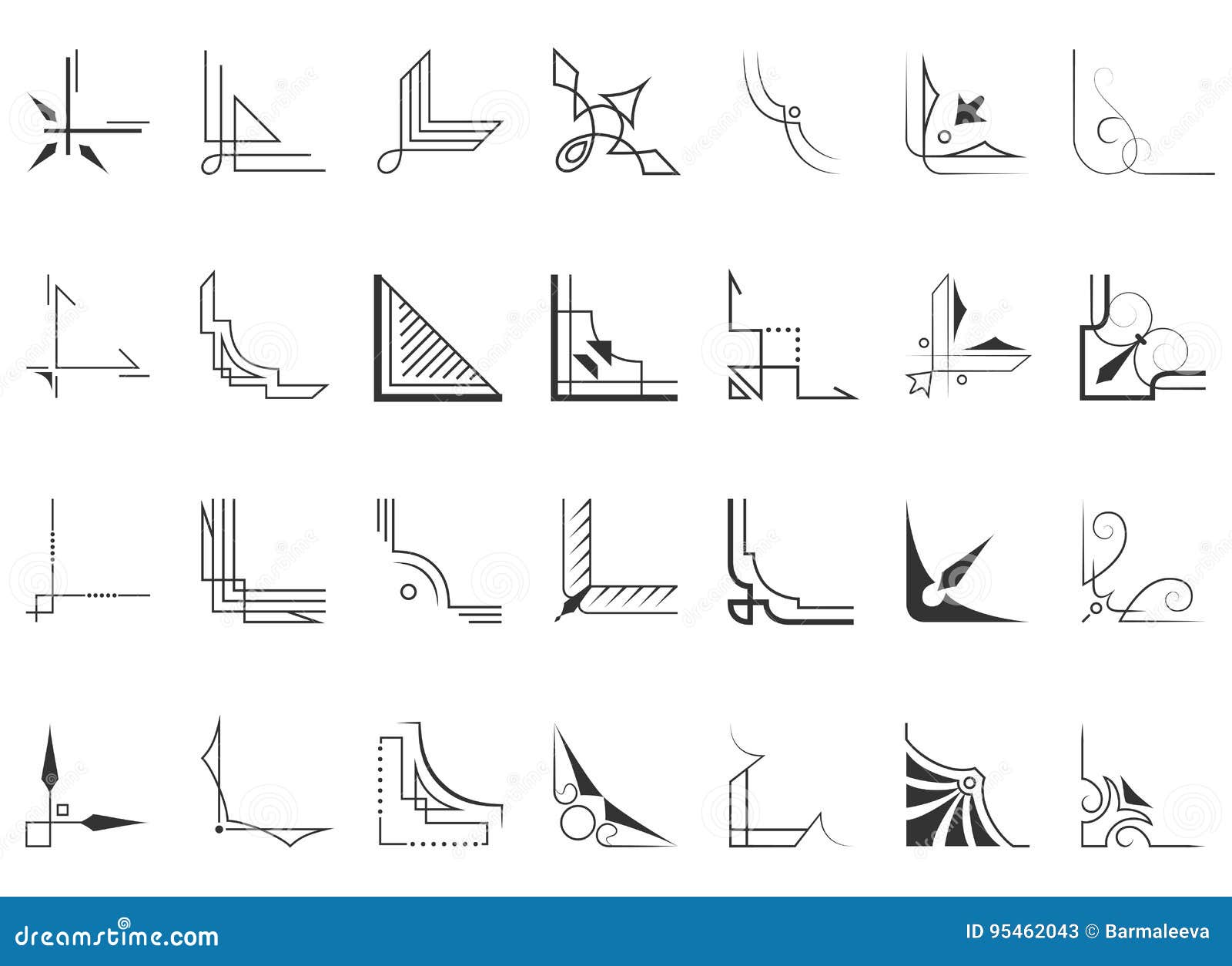 Set of 28 Corners and Design Elements Stock Vector - Illustration of ...