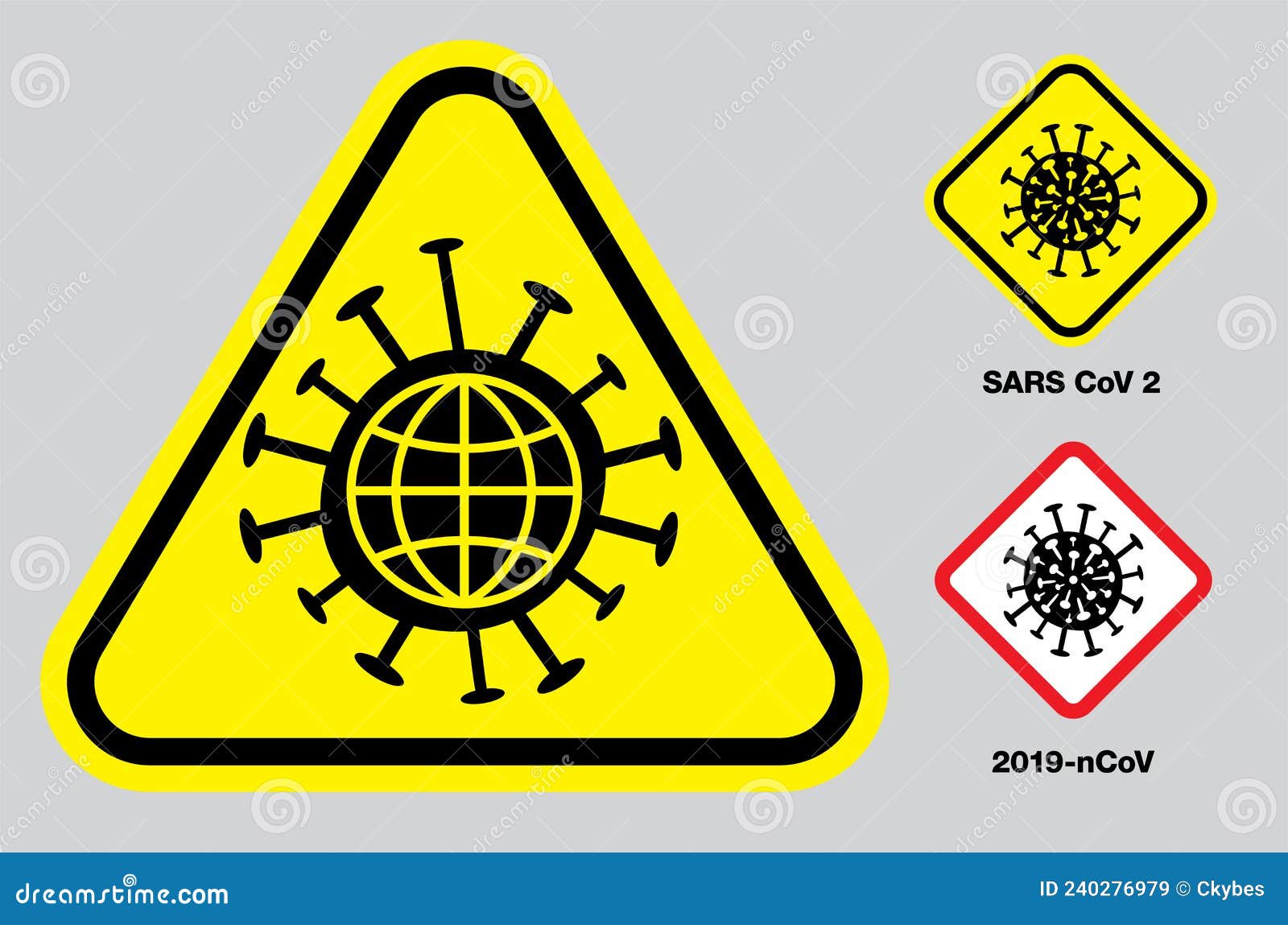 Set of Coronavirus Warning Signs with Yellow Triangles and Rectangles ...
