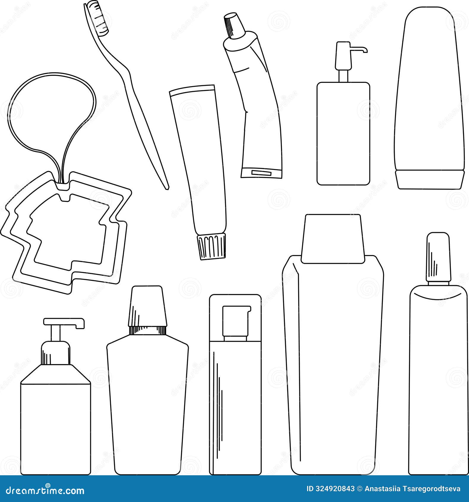 Set of Cosmetic Bubbles, Toothbrush and Tubes Stock Illustration ...