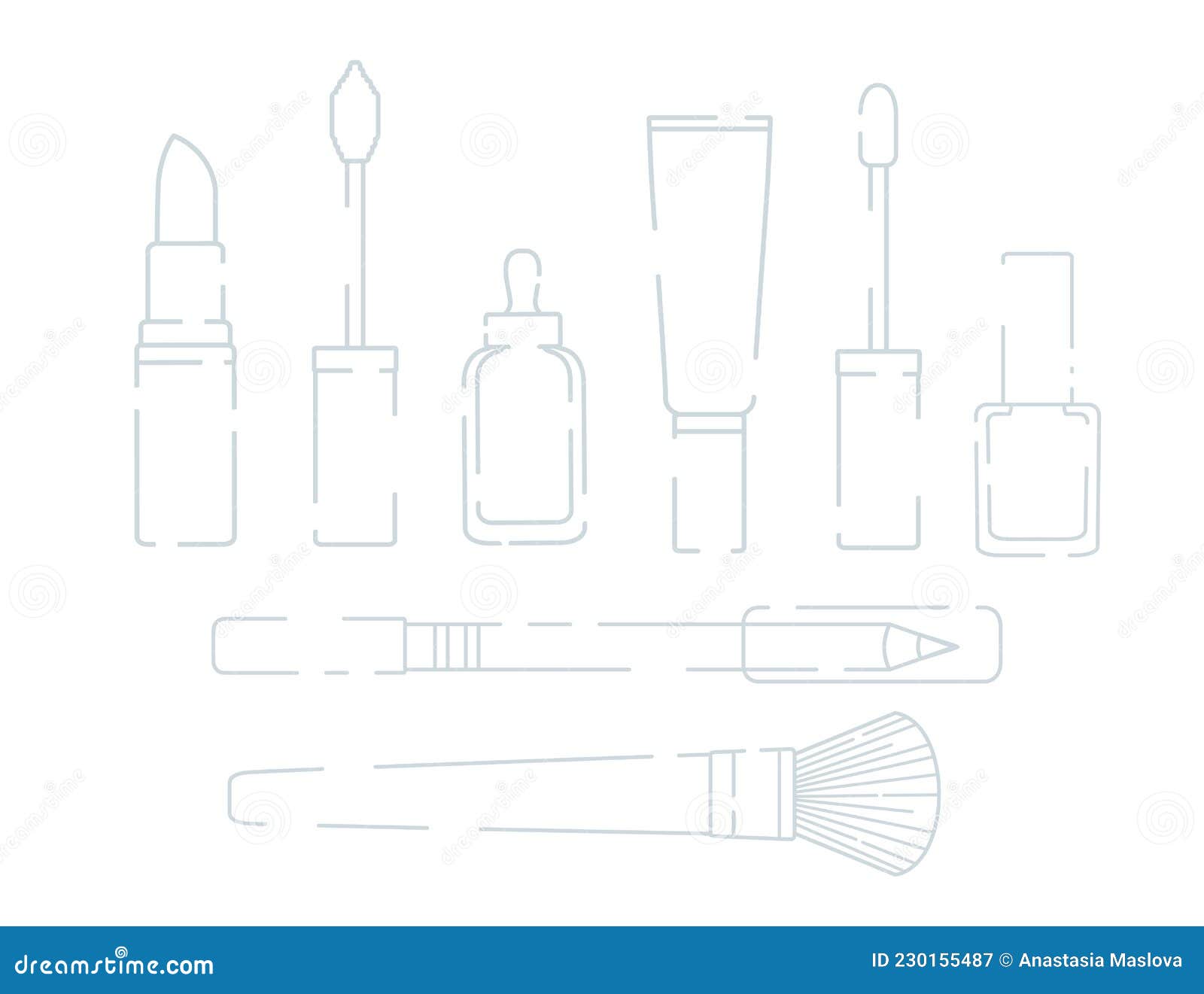 Set of Cosmetic Items Outline Vector Illustration on White Background ...