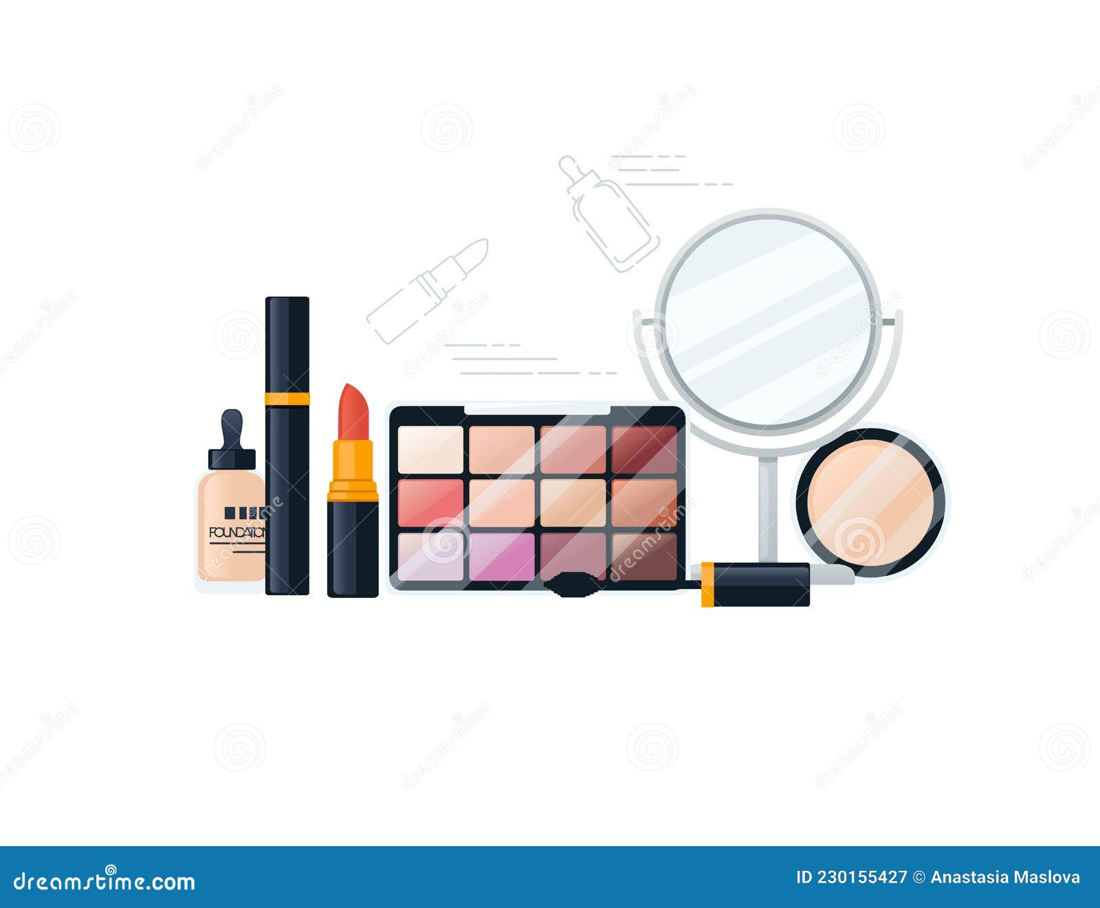 Set of Cosmetic Items Vector Illustration on White Background Stock ...