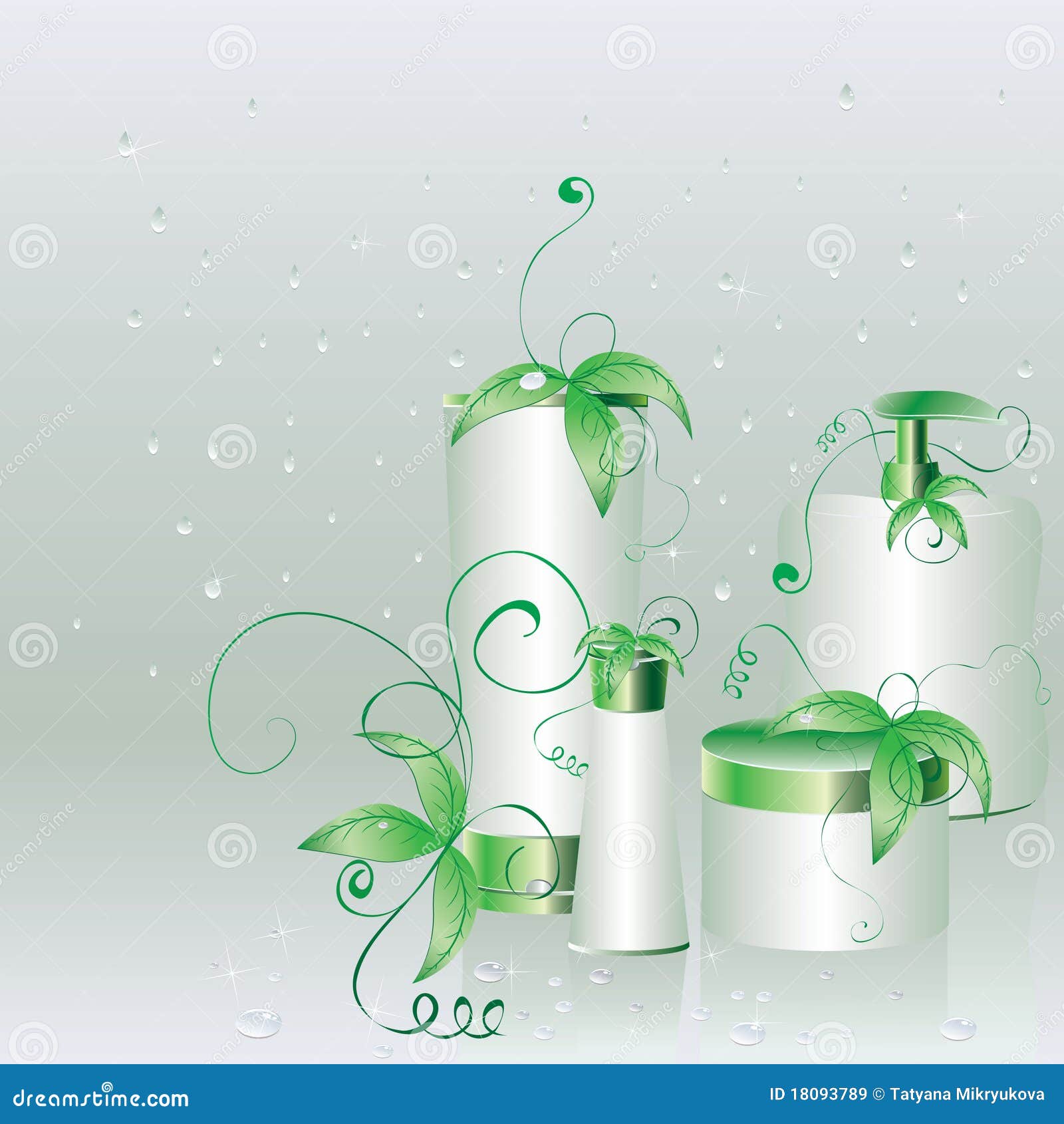 Set Of Cosmetic Packs With Green Leaves Cartoon Vector | CartoonDealer ...