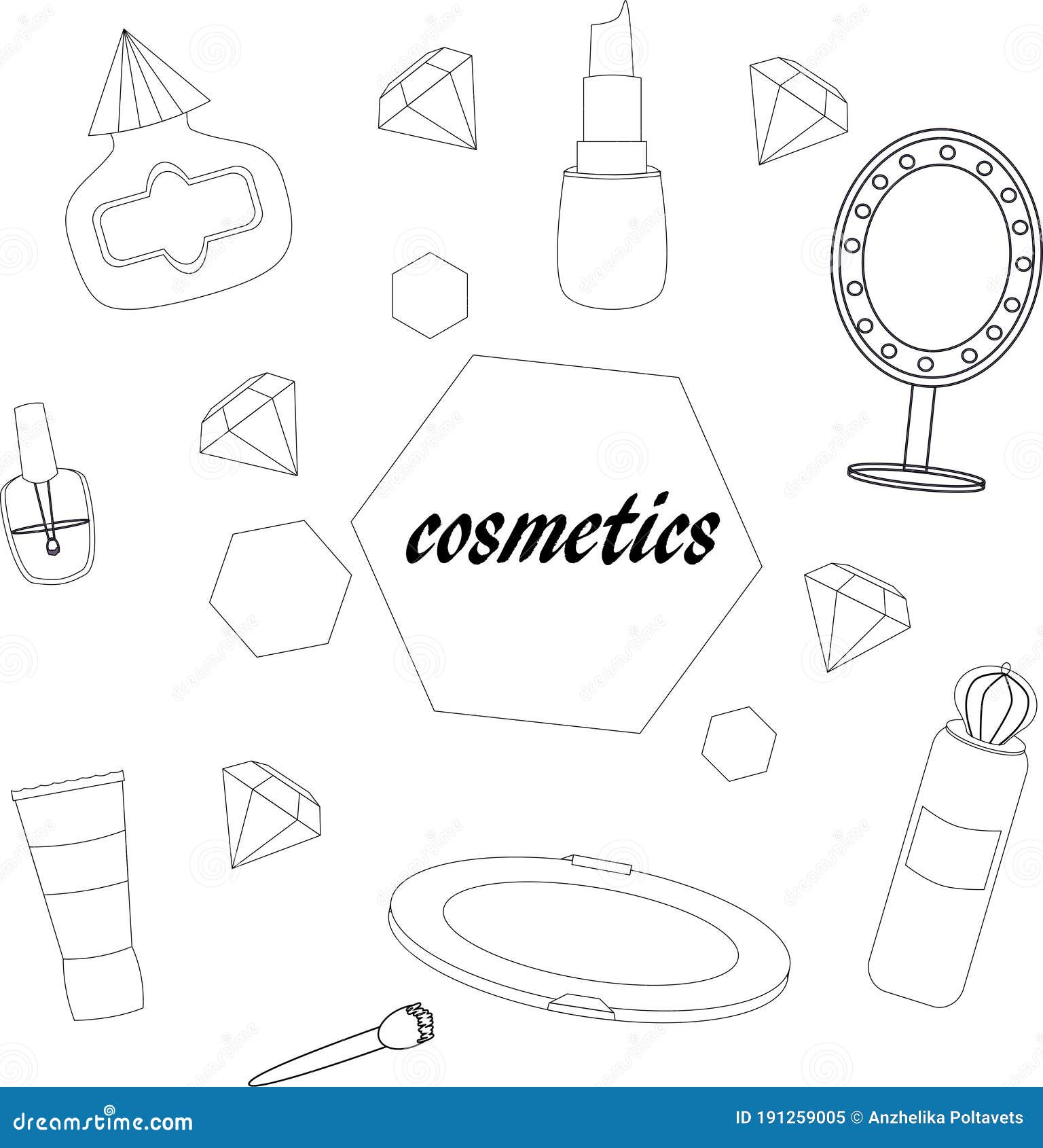 Set of Cosmetics in Line Art Style Stock Illustration - Illustration of ...