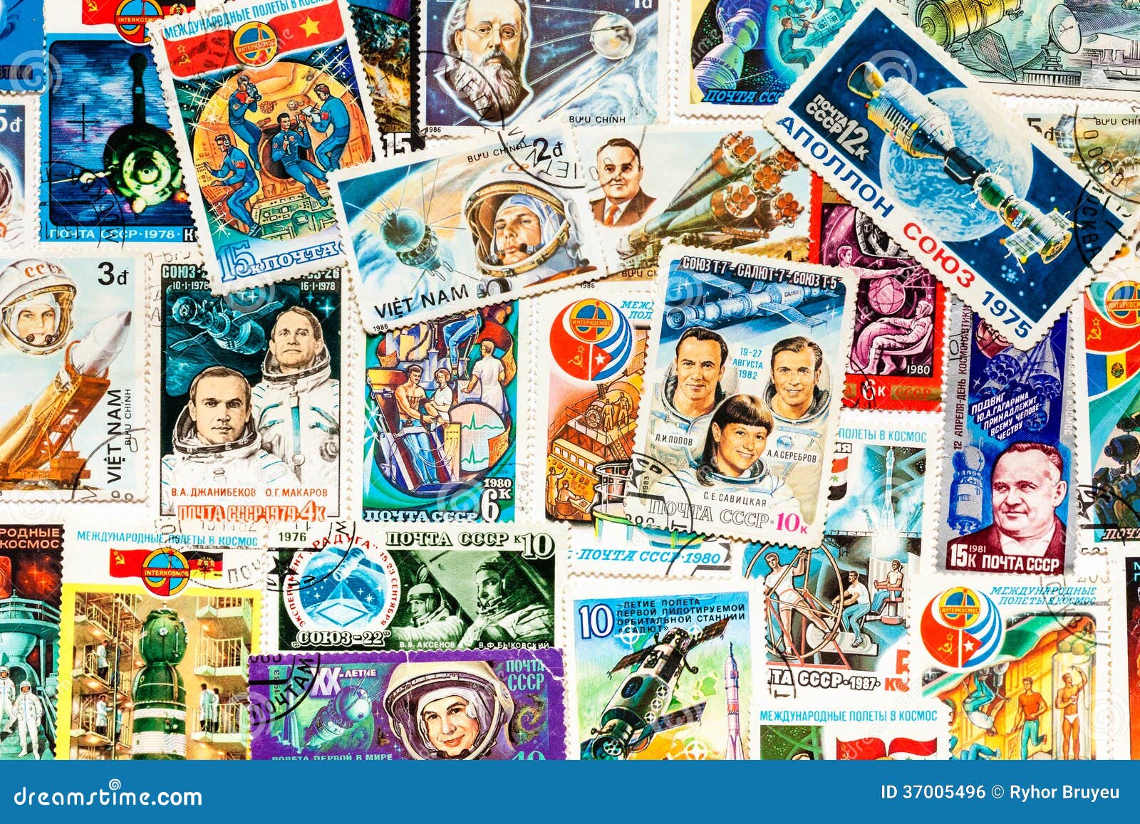 Set Of Cosmic Postage Stamps. Background. Editorial Image ...