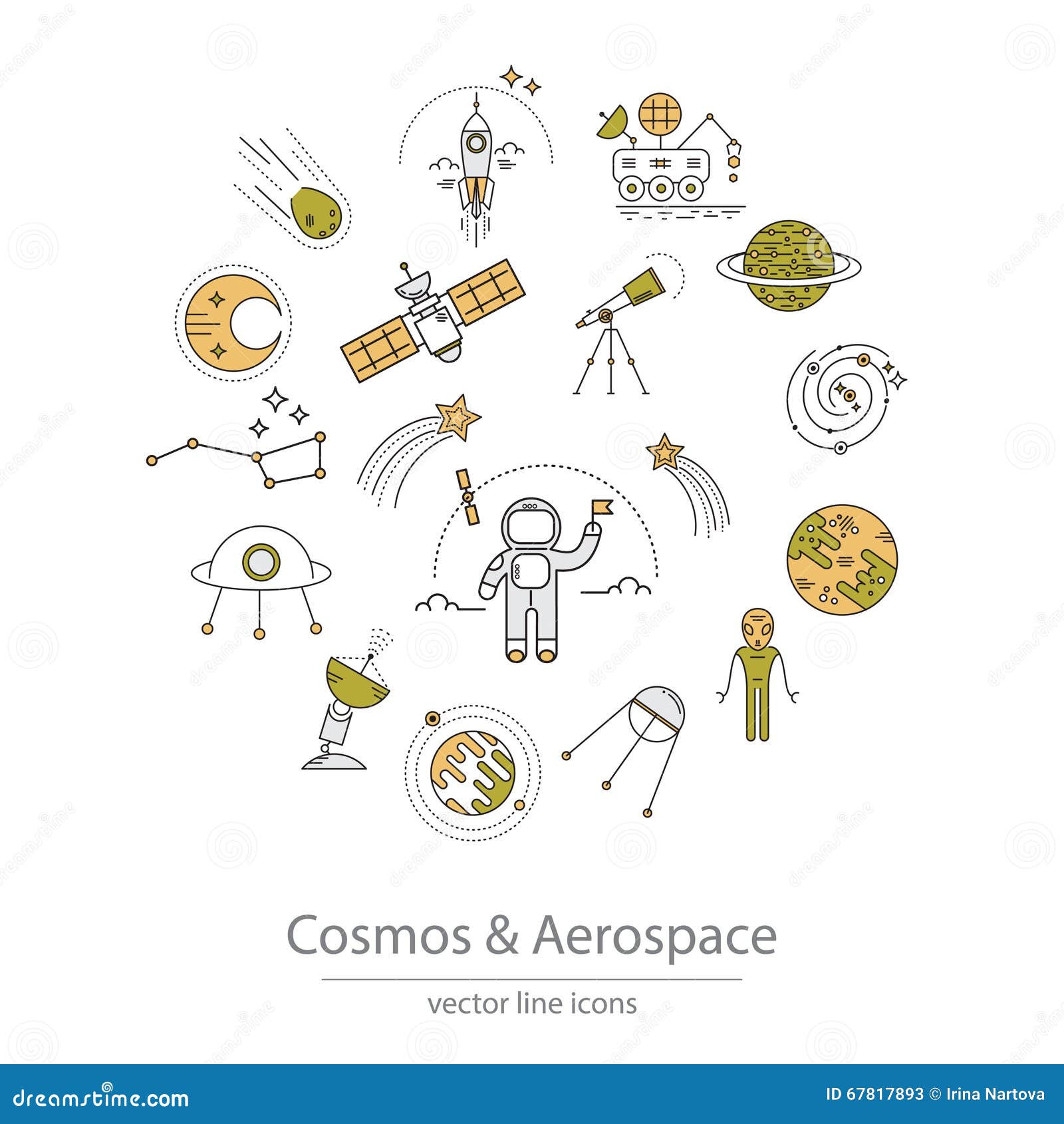 Set of Cosmos and Aerospace Icons Stock Vector - Illustration of earth ...