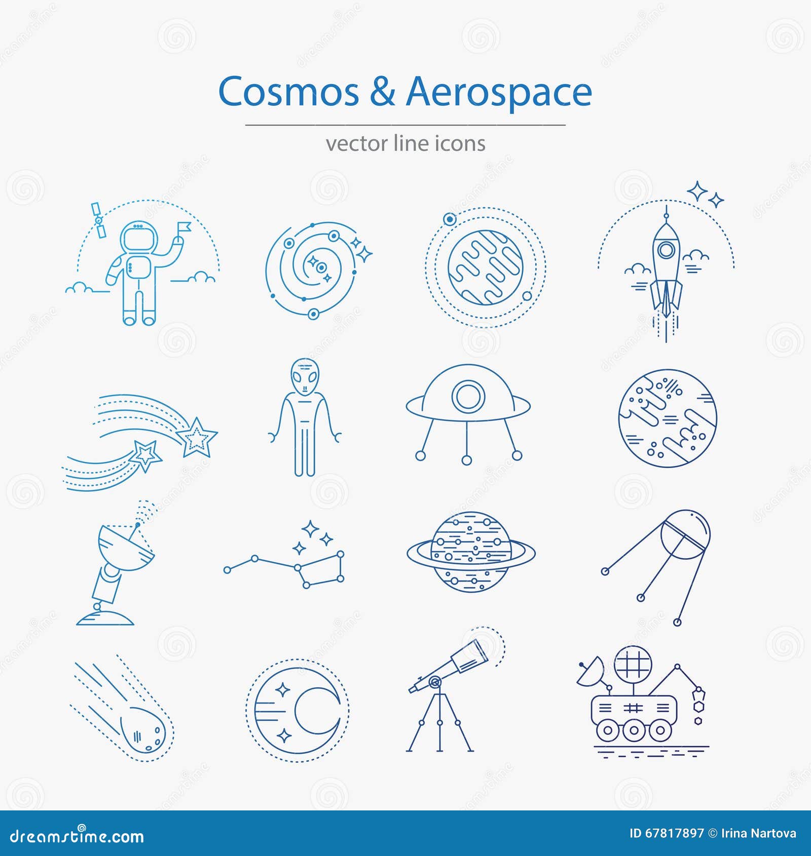 Set of Cosmos and Aerospace Icons Stock Vector - Illustration of line ...