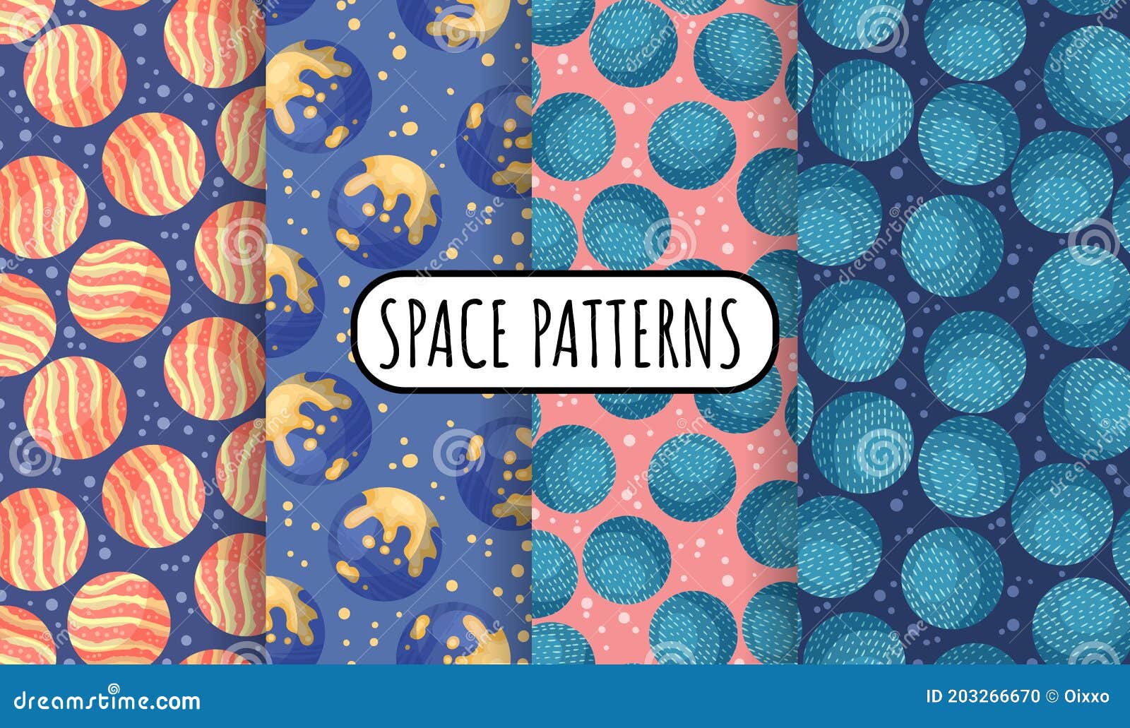 Set of Cosmos Seamless Space Pattern Background with Planets ...