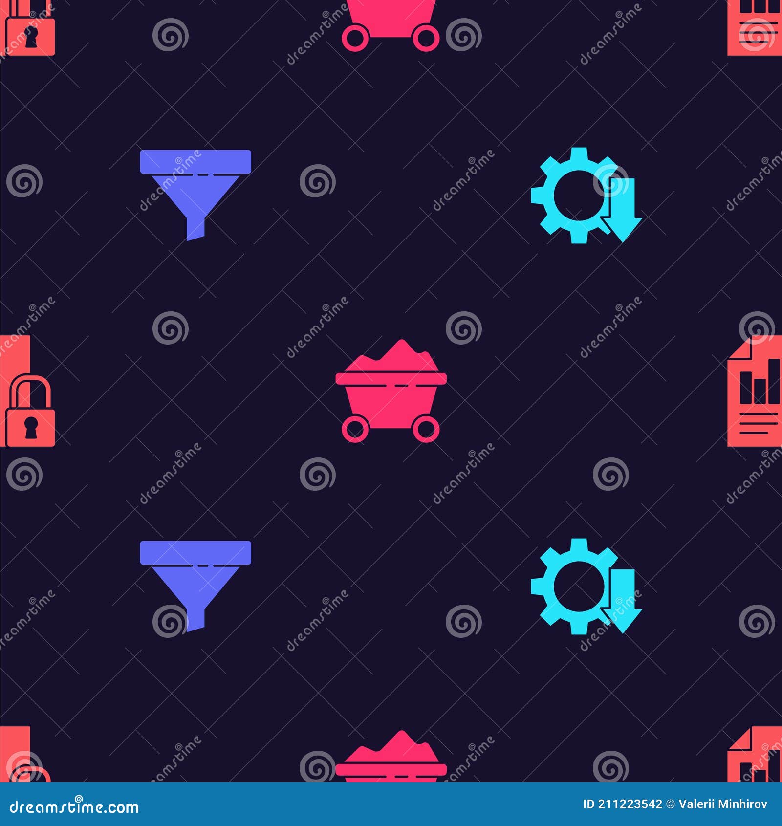 Set Cost Reduction, Sales Funnel, Coal Mine Trolley and Document and ...