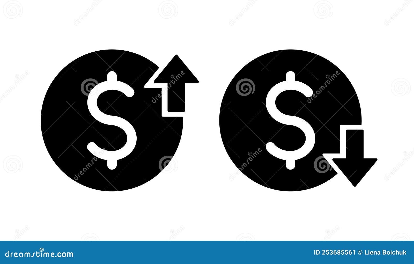 Set of Cost Symbol Dollar Increase and Decrease Icon, Money, Dollar Sign with Arrow Up and Down ...