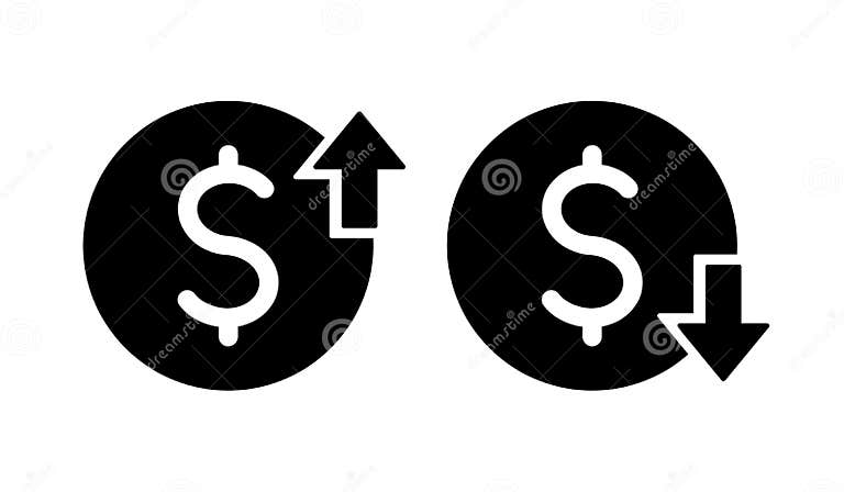Set of Cost Symbol Dollar Increase and Decrease Icon, Money, Dollar Sign with Arrow Up and Down ...
