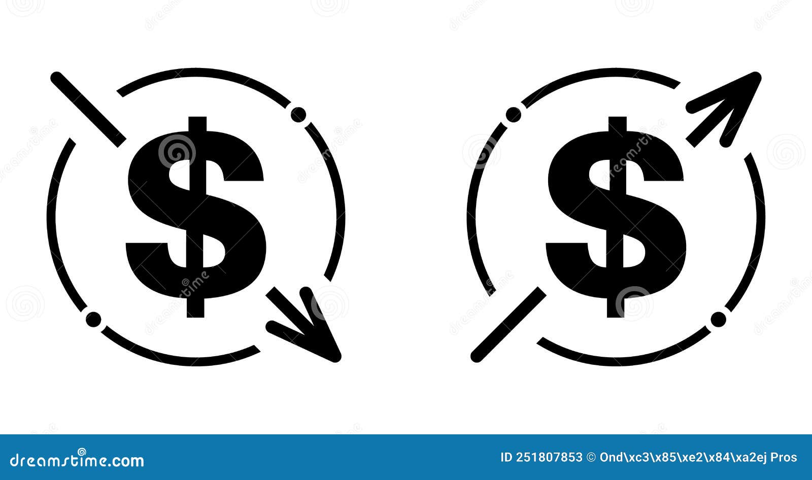 Set of Cost Symbol Dollar Increase and Decrease Icon. Money Vector ...