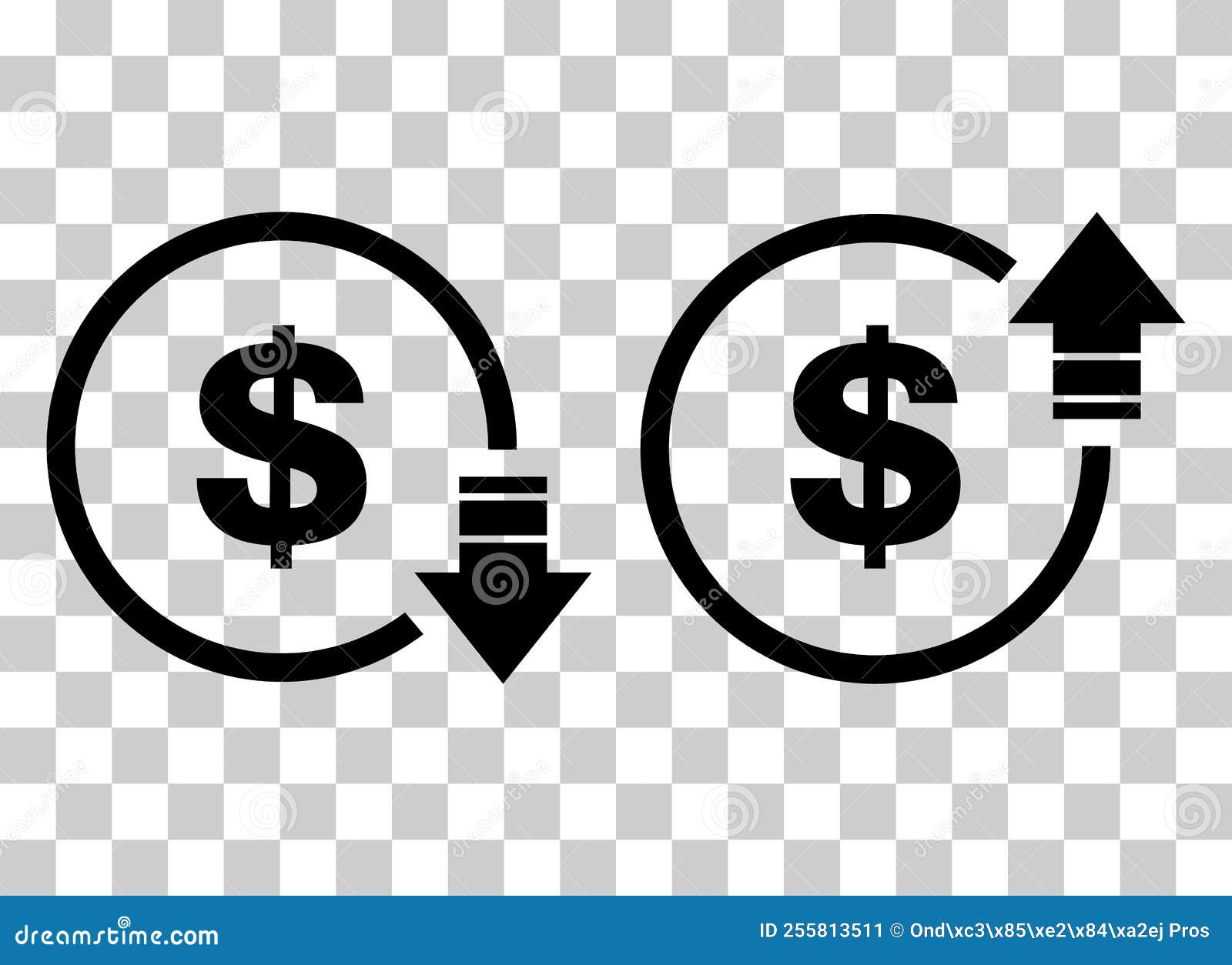 Set of Cost Symbol Dollar Increase and Decrease Icon. Money Vector Symbol Isolated on Background ...
