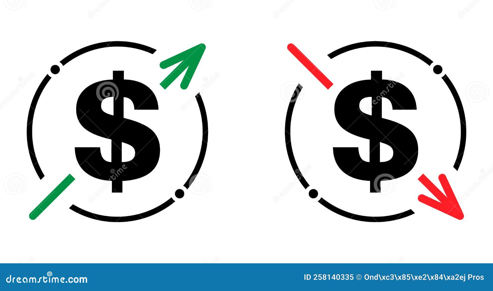 Set of Cost Symbol Dollar Increase and Decrease Icon. Money Vector Symbol Isolated on Background ...
