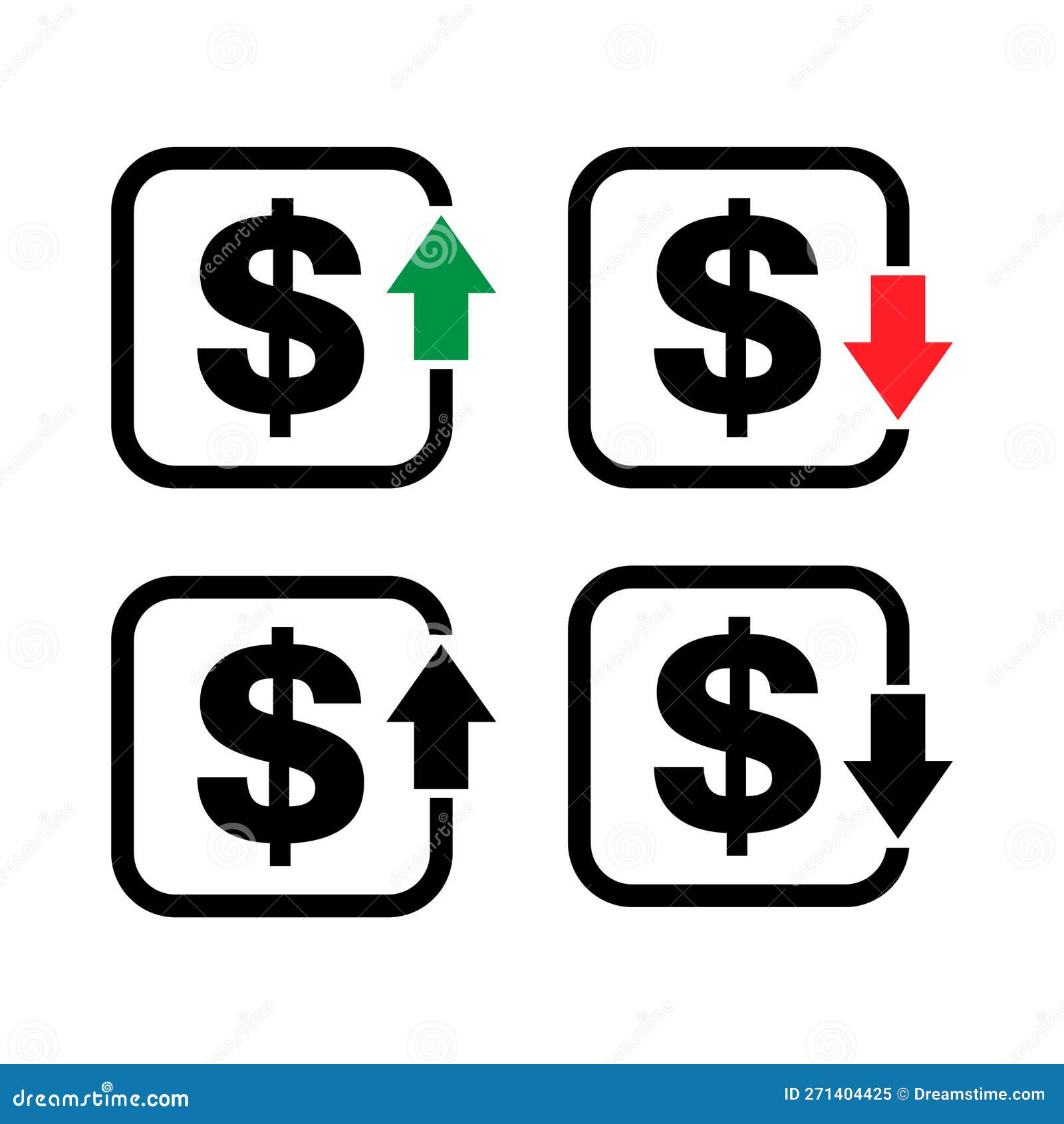 Set of Cost Symbol Dollar Increase and Decrease Icon. Money Vector Symbol Isolated on Background ...