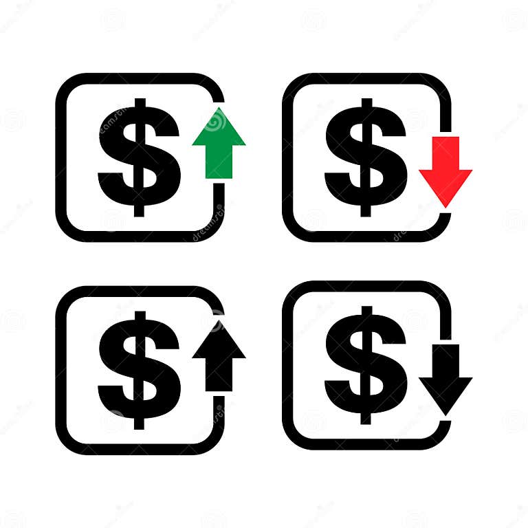 Set of Cost Symbol Dollar Increase and Decrease Icon. Money Vector Symbol Isolated on Background ...