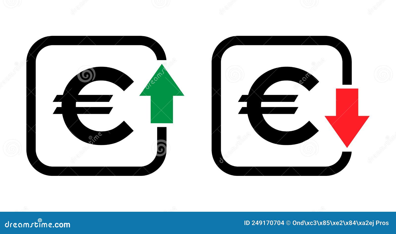 Set of Cost Symbol Euro Increase and Decrease Icon. Money Vector Symbol Isolated on Background ...