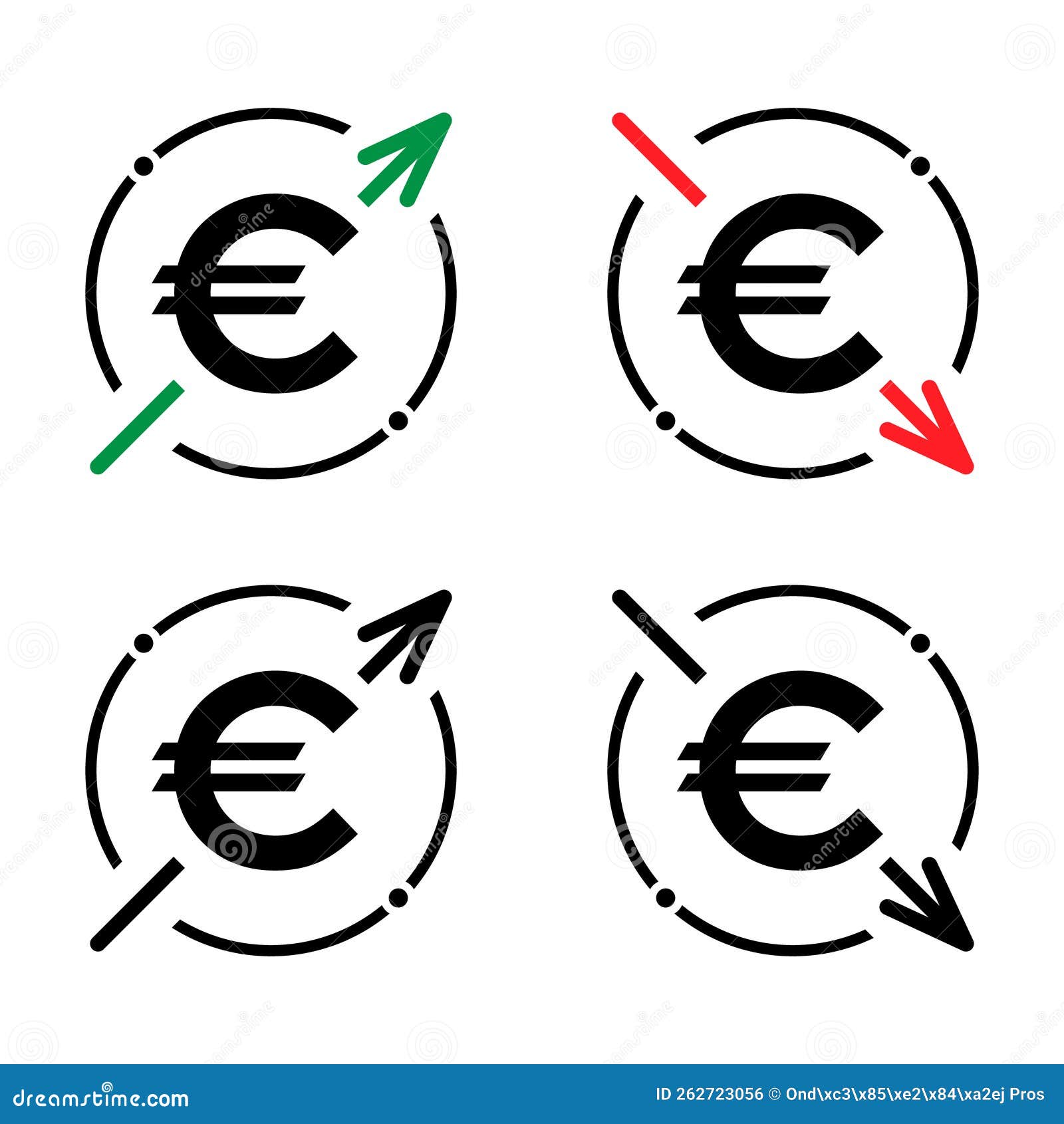Set of Cost Symbol Euro Increase and Decrease Icon. Money Vector Symbol Isolated on Background ...