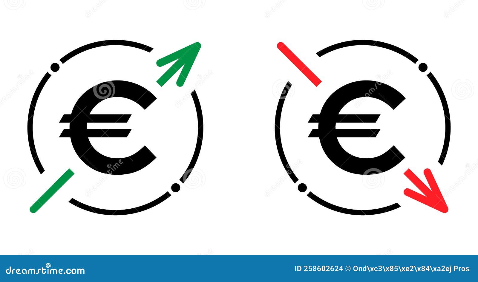 Set of Cost Symbol Euro Increase and Decrease Icon. Money Vector Symbol Isolated on Background ...