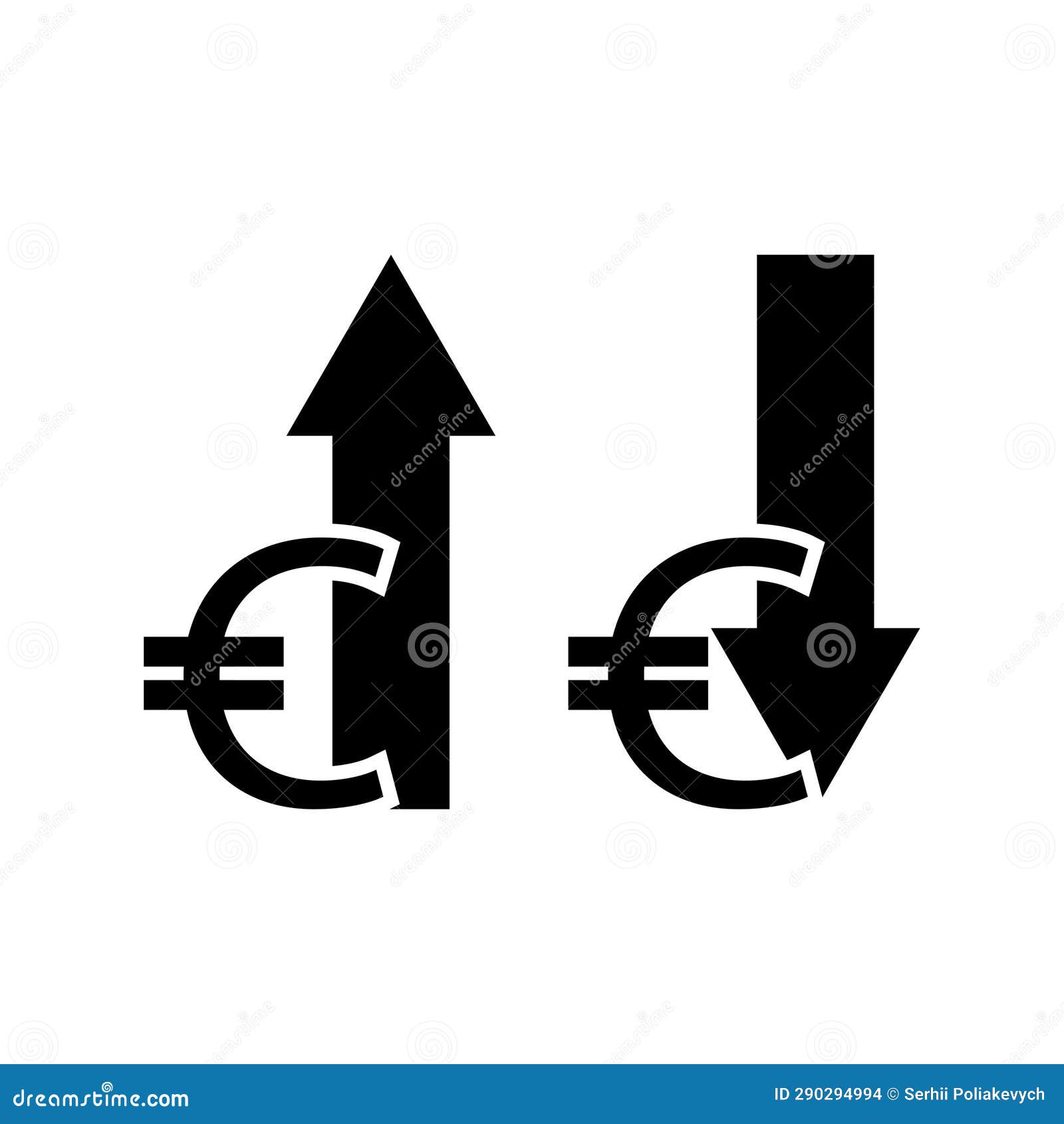 Set of Cost Symbol Euro Increase and Decrease Icon.Vector Illustration. EPS 10 Stock ...