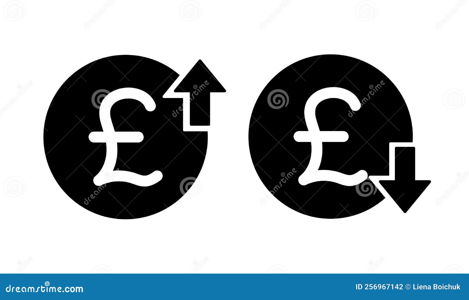 Set of Cost Symbol Pound Increase and Decrease Icon, Money, Pound Unit of Sterling Sign with ...