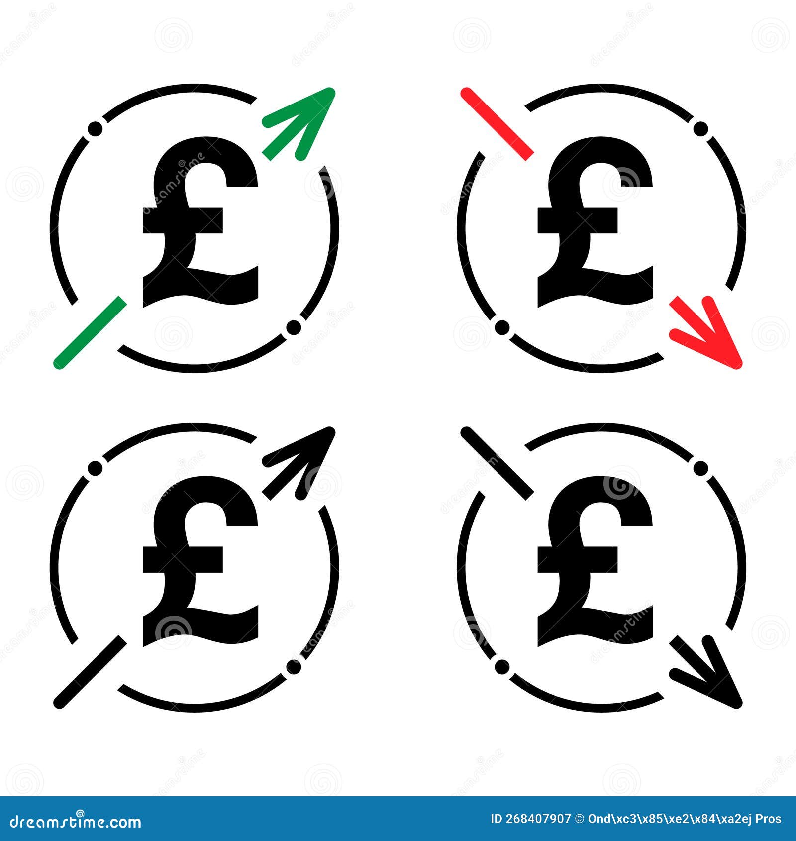 Set Of Cost Symbol Pound Increase And Decrease Icon. Money Vector Symbol Isolated On Background ...