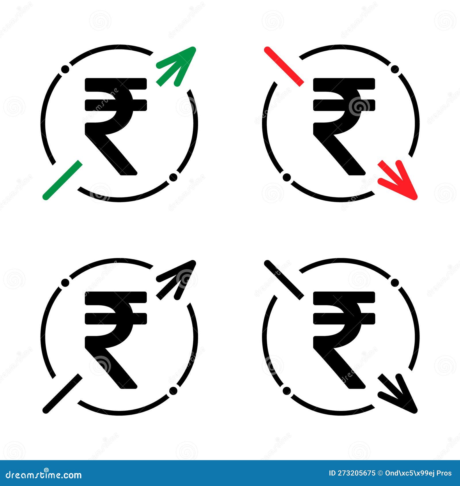 Set Of Cost Symbol Rupee Increase And Decrease Icon. Money Vector Symbol Isolated On Background ...