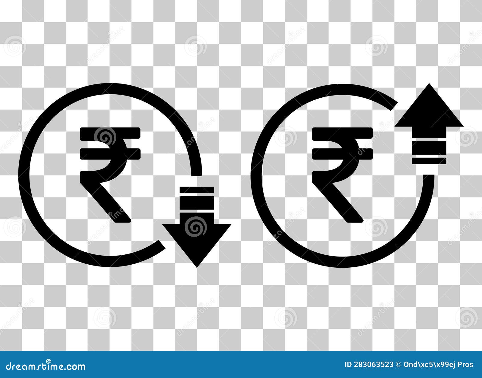 Set of Cost Symbol Rupee Increase and Decrease Icon. Money Vector Symbol Isolated on Background ...