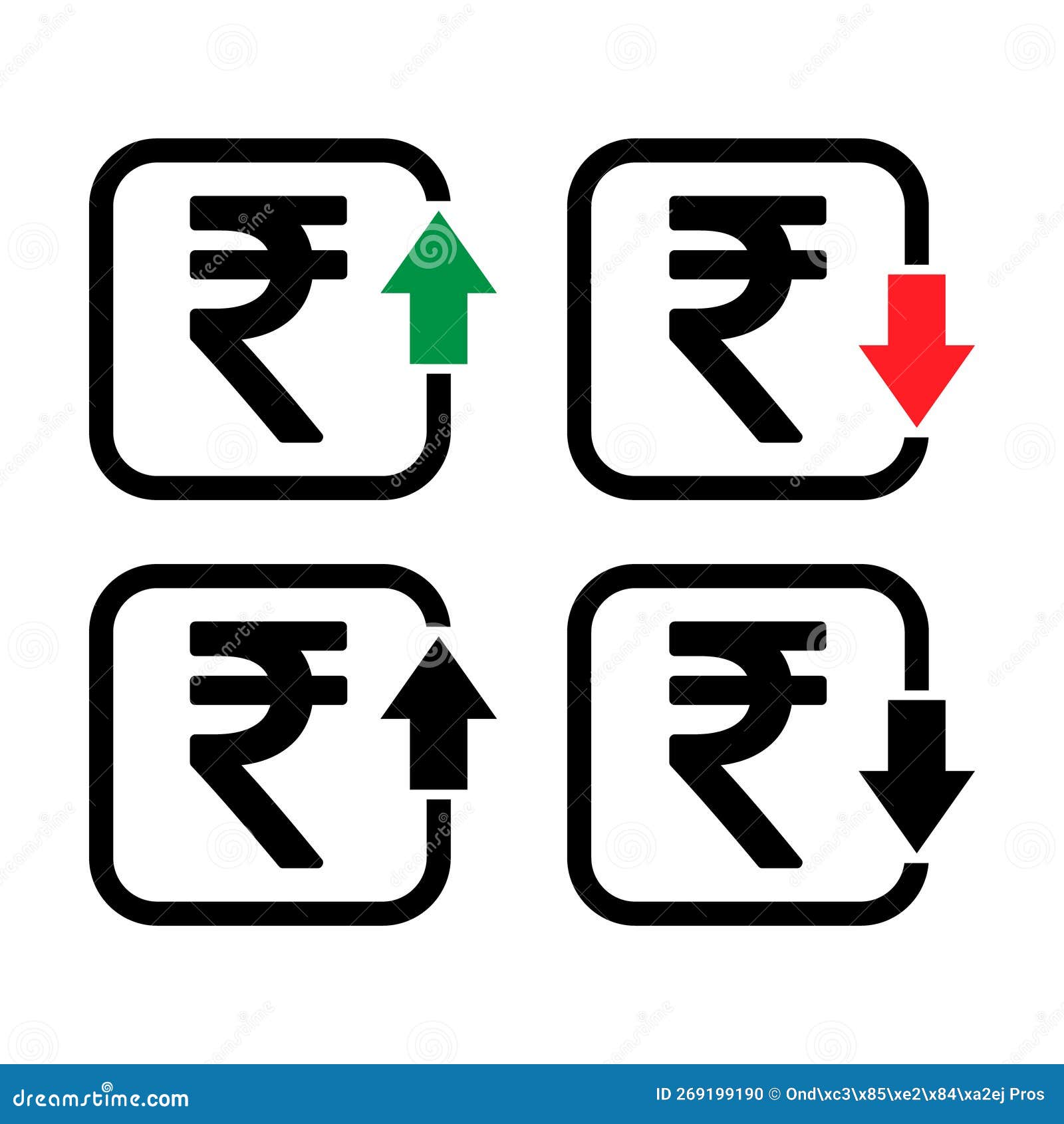 Set Of Cost Symbol Won Increase And Decrease Icon. Money Vector Symbol Isolated On Background ...