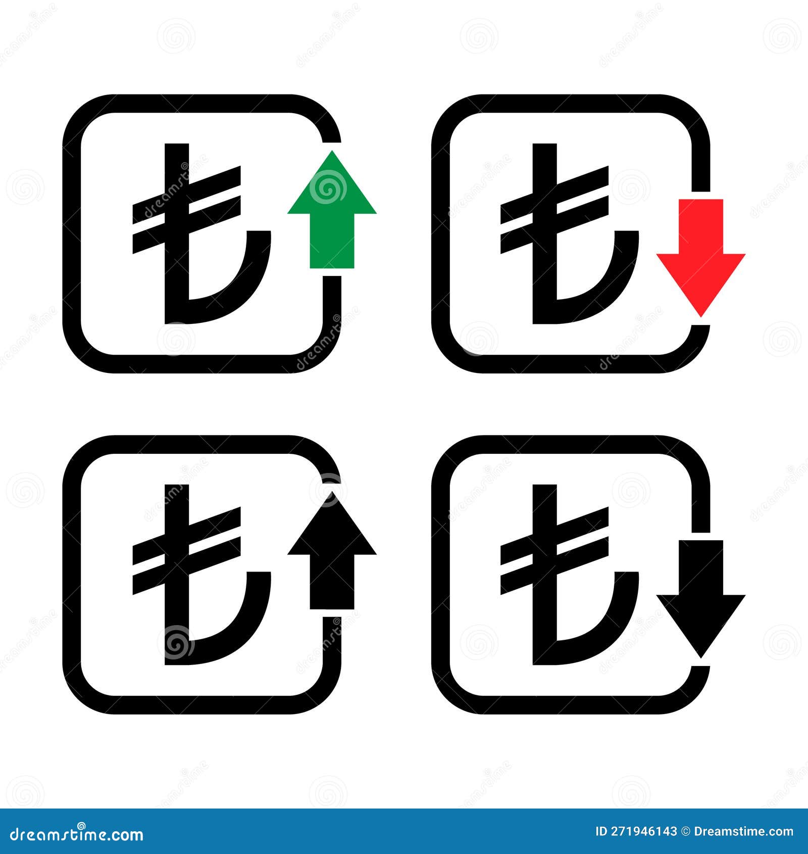 Set of Cost Symbol Turkish Lira Increase and Decrease Icon. Money Vector Symbol Isolated on ...