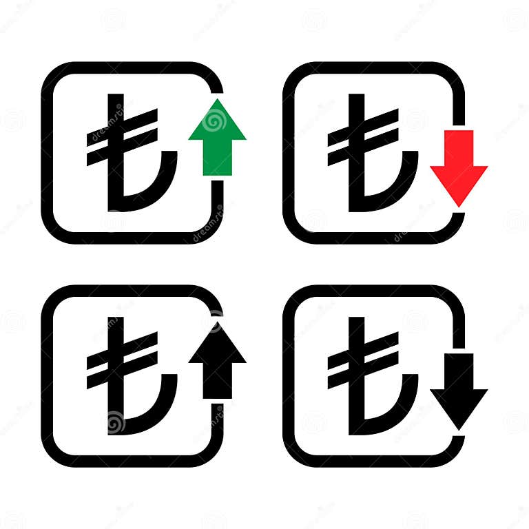 Set of Cost Symbol Turkish Lira Increase and Decrease Icon. Money ...