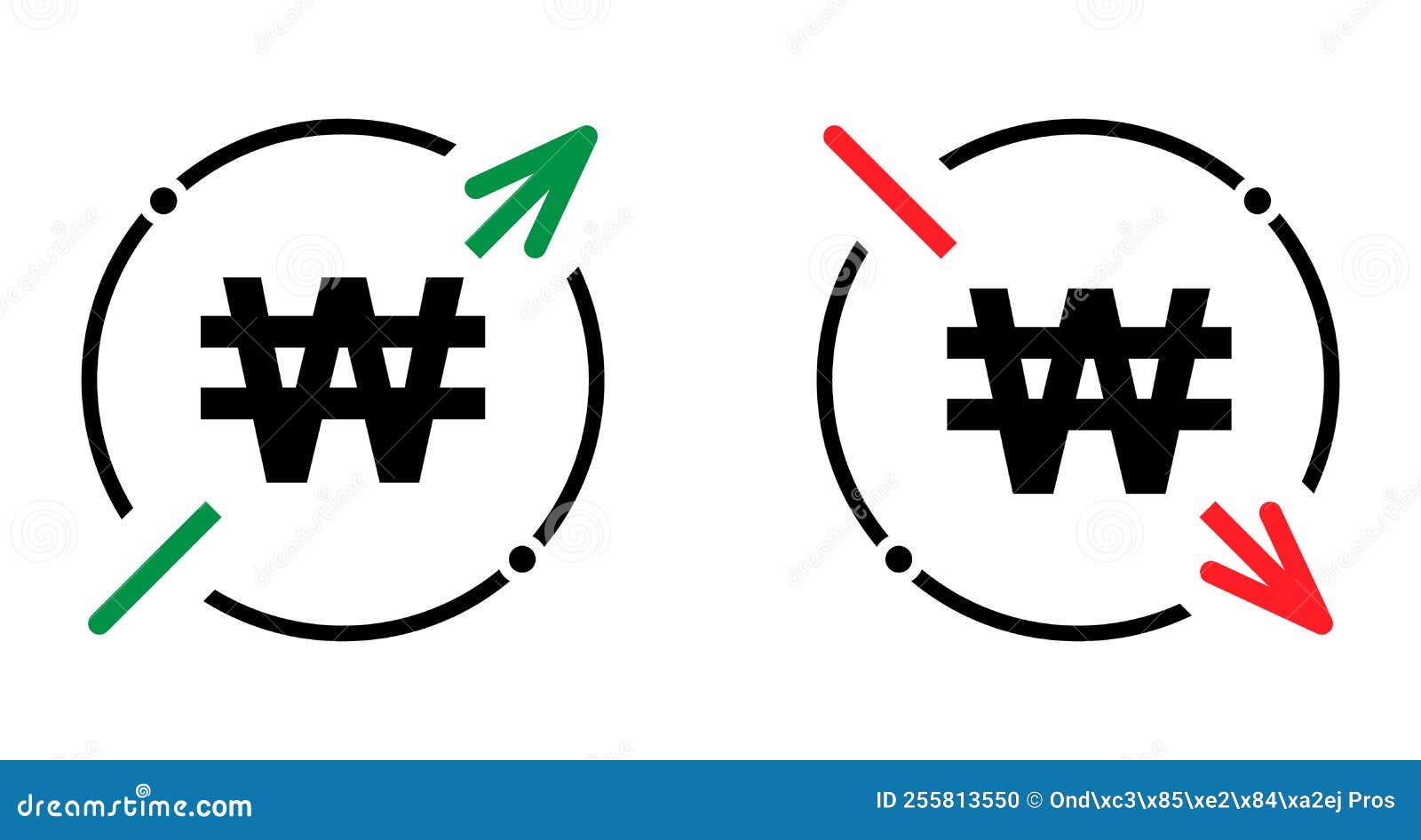 Set of Cost Symbol Won Increase and Decrease Icon. Money Vector Symbol ...