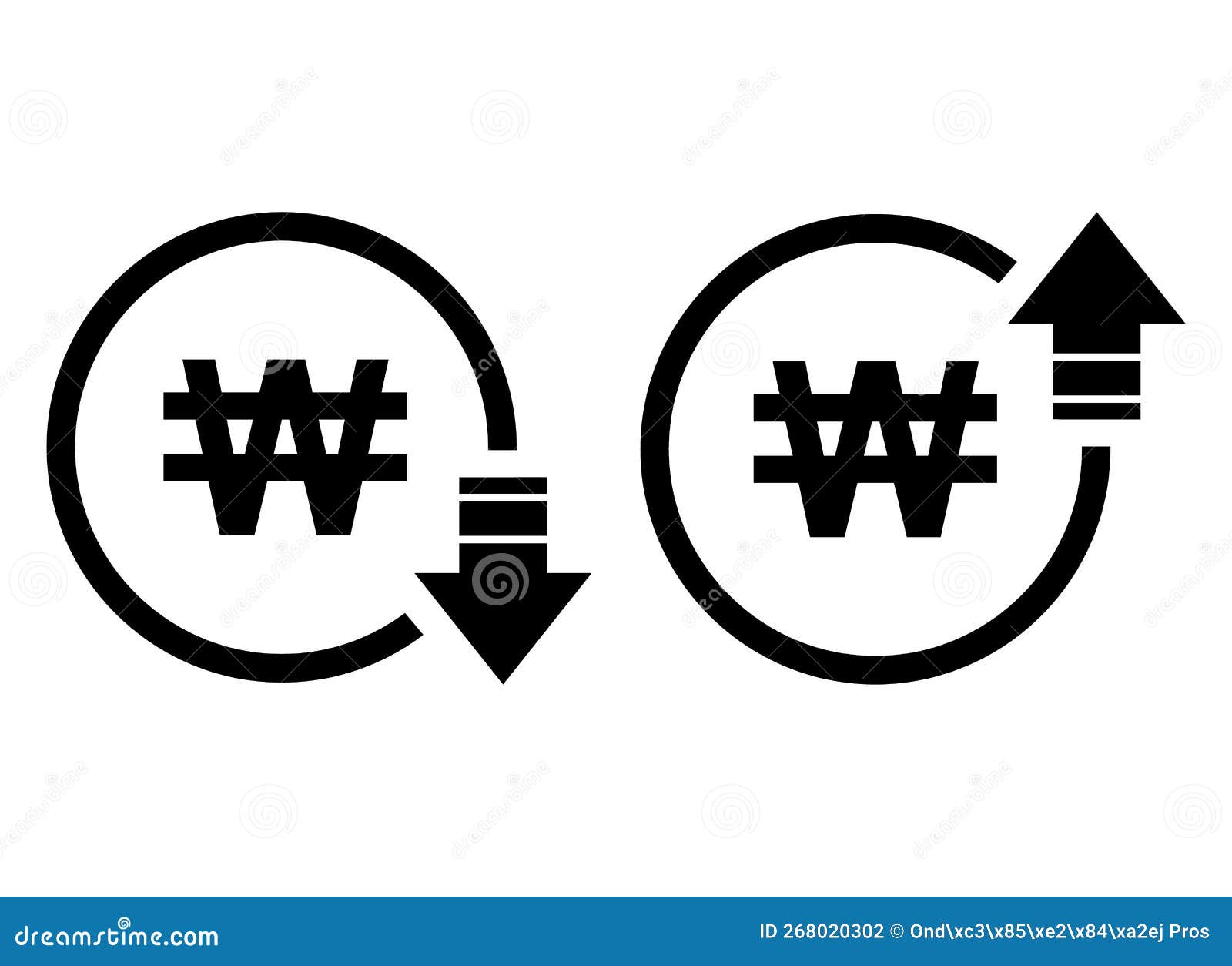 Set Of Cost Symbol Won Increase And Decrease Icon. Money Vector Symbol Isolated On Background ...