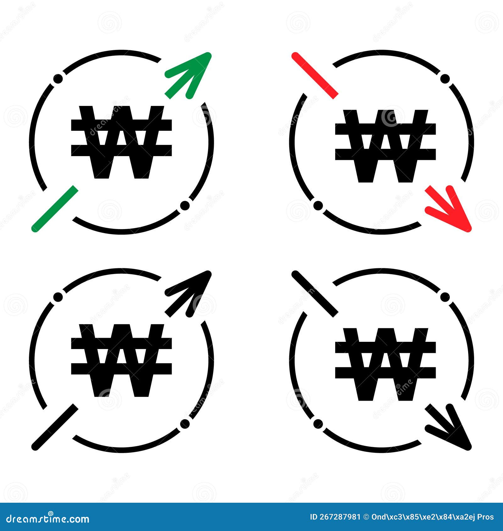 Set of Cost Symbol Won Increase and Decrease Icon. Money Vector Symbol ...