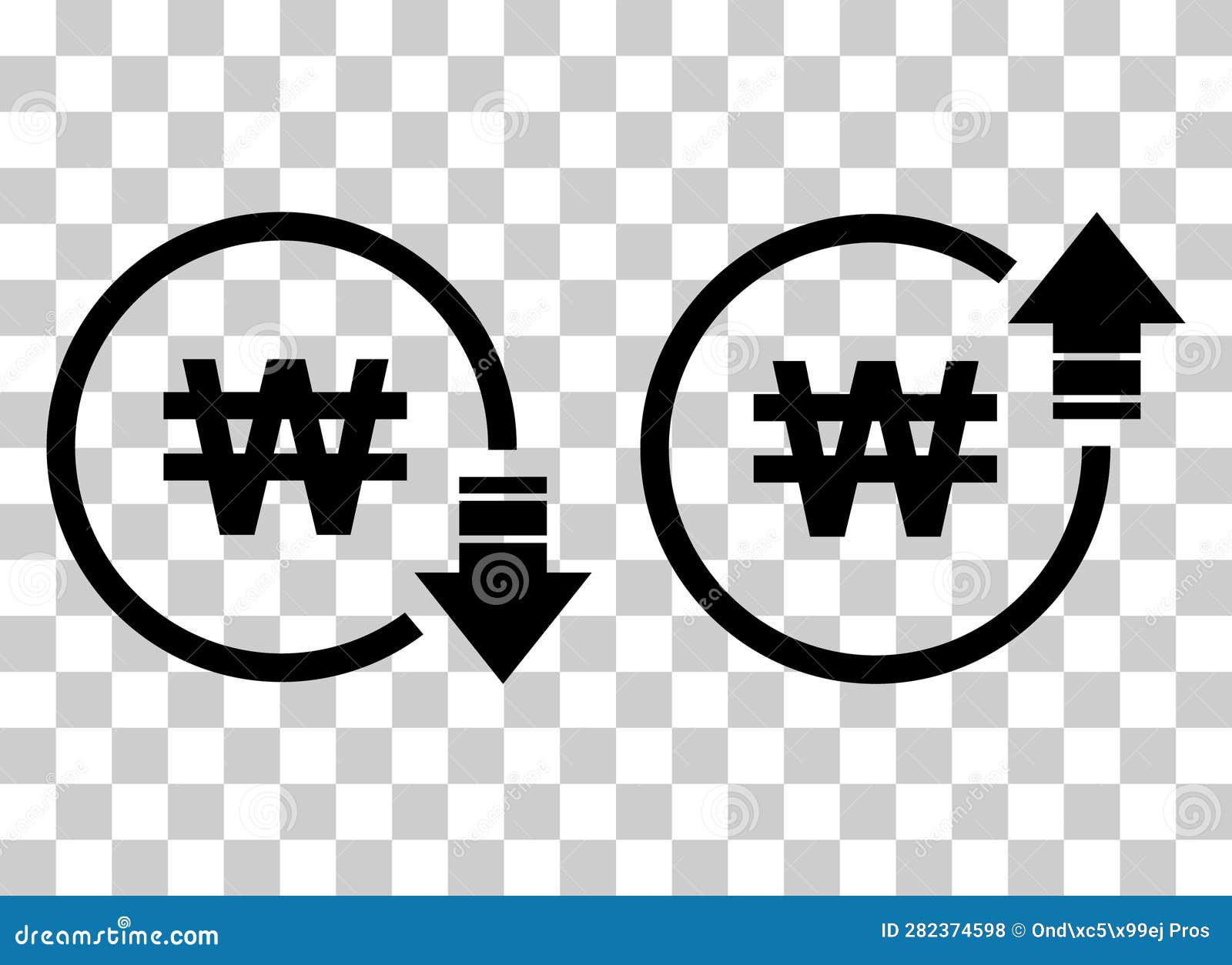 Set of Cost Symbol Won Increase and Decrease Icon. Money Vector Symbol Isolated on Background ...