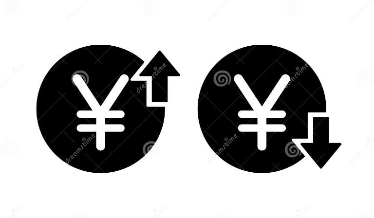 Set of Cost Symbol Yen Increase and Decrease Icon, Money, Lapanese Yen Sign with Arrow Up and ...