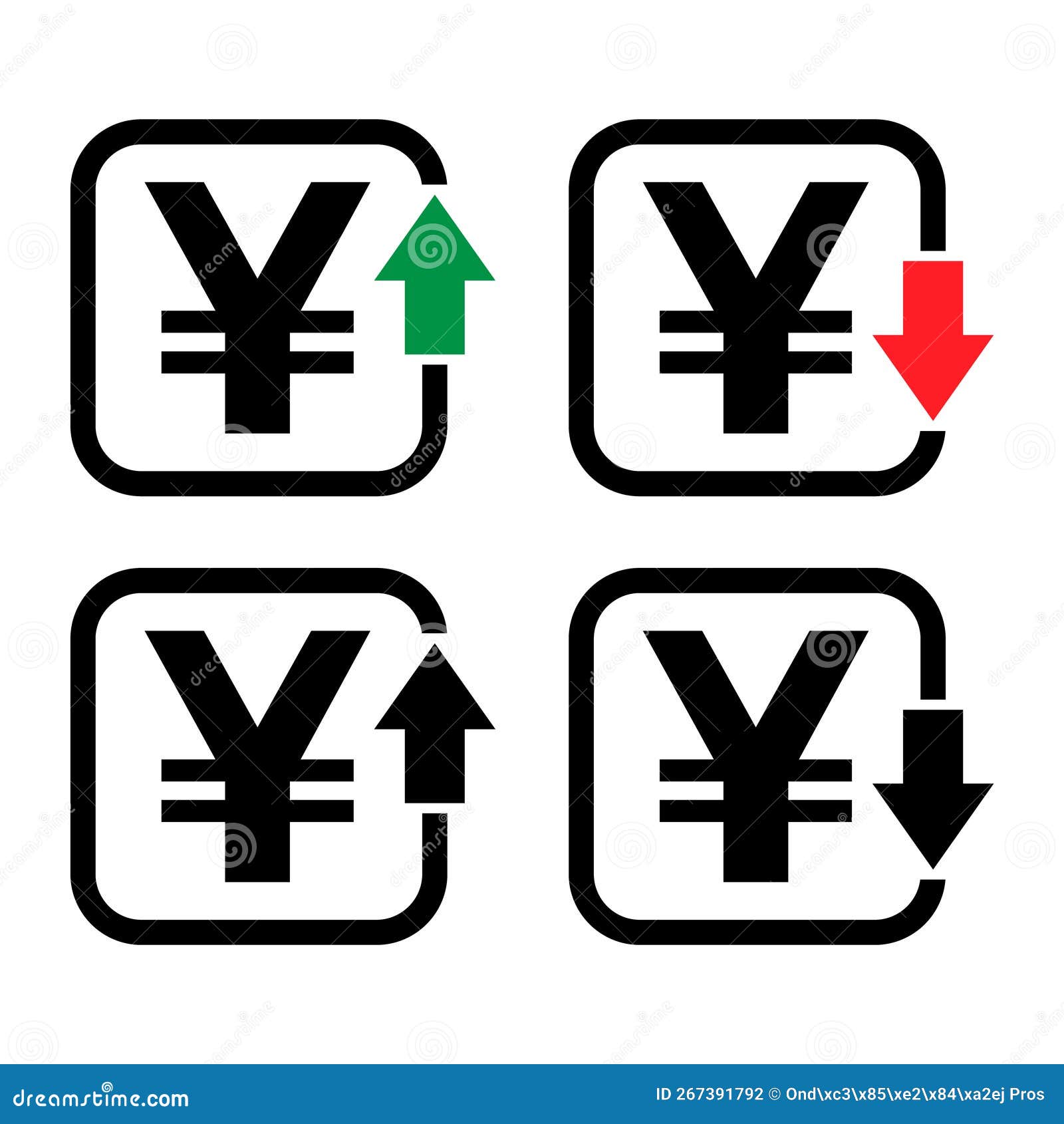 Set of Cost Symbol Yuan Increase and Decrease Icon. Money Vector Symbol Isolated on Background ...
