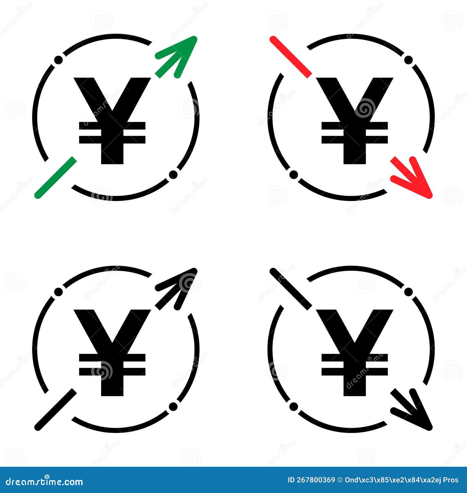 Set Of Cost Symbol Yuan Increase And Decrease Icon. Money Vector Symbol Isolated On Background ...