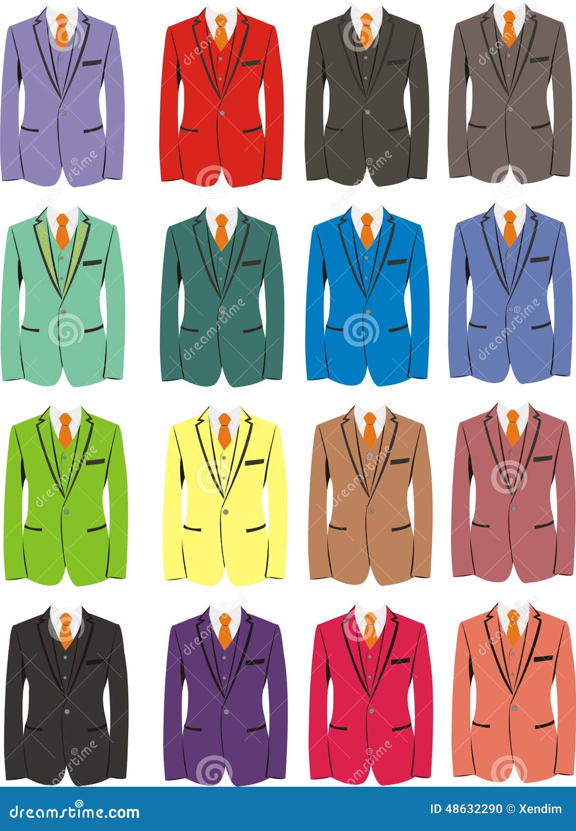 The Set of Costumes of Different Colors Stock Vector - Illustration of ...