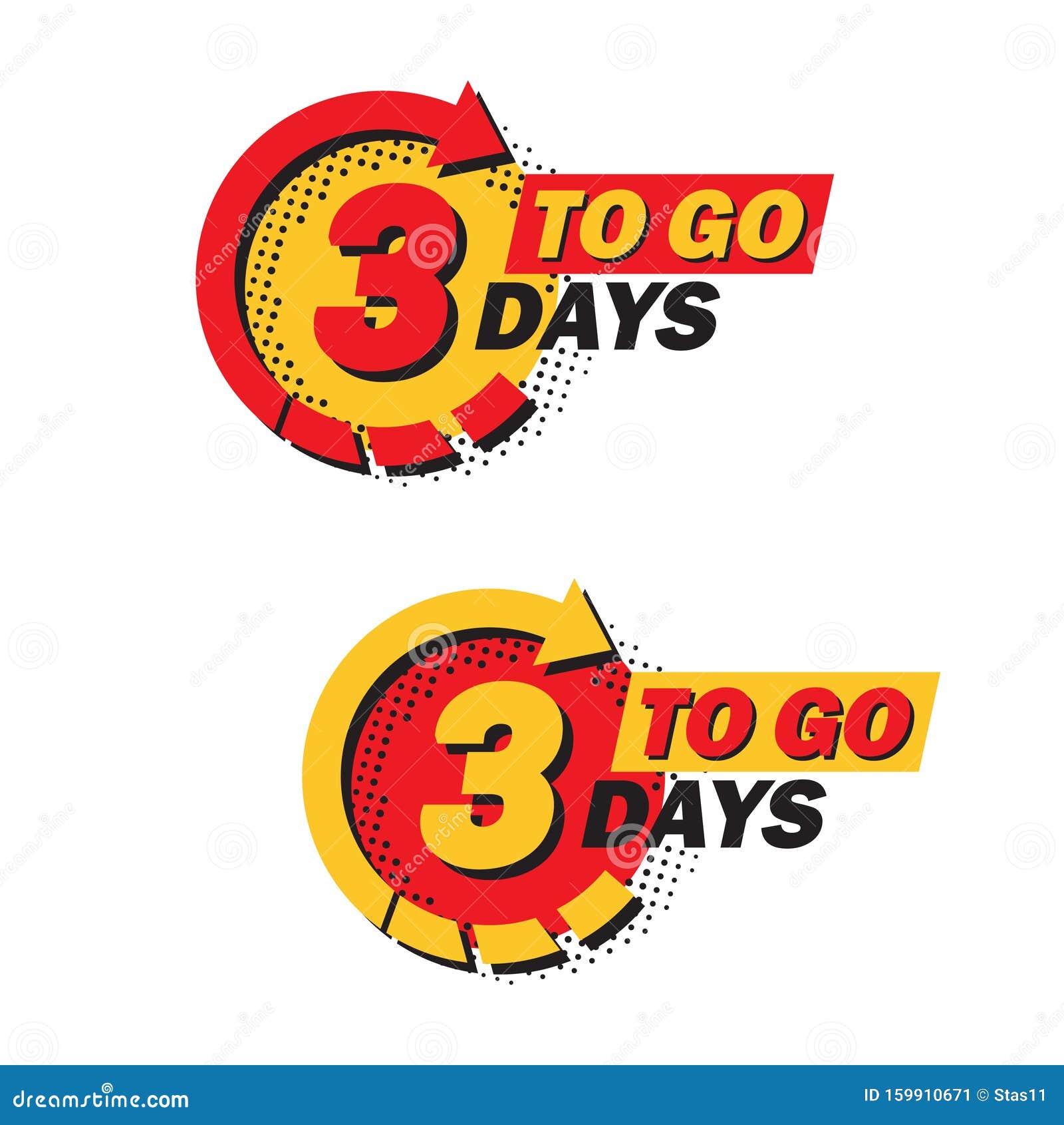 Set of Countdown Three Left Days with Arrow and Halftone in a Flat ...