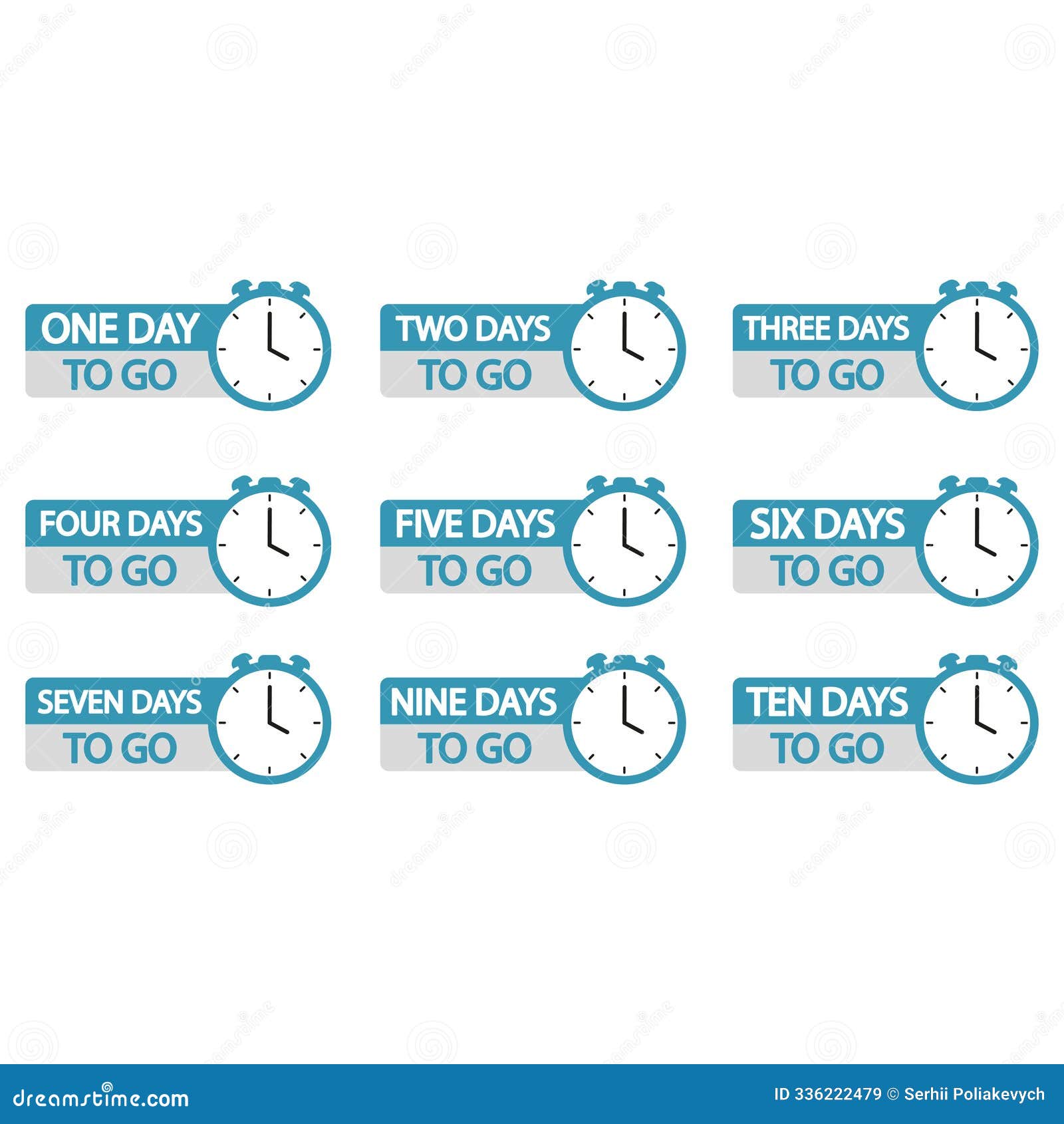 Set of Countdown Timers. Bold 1 To 10 Days To Go Text. Multiple Day ...