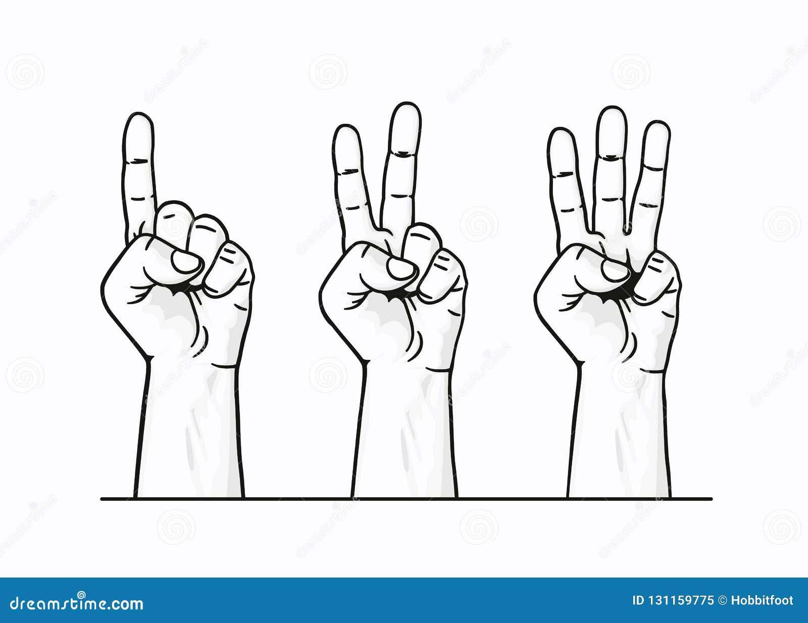 Set of Counting One Two Three Hand Sign. Stock Vector - Illustration of ...