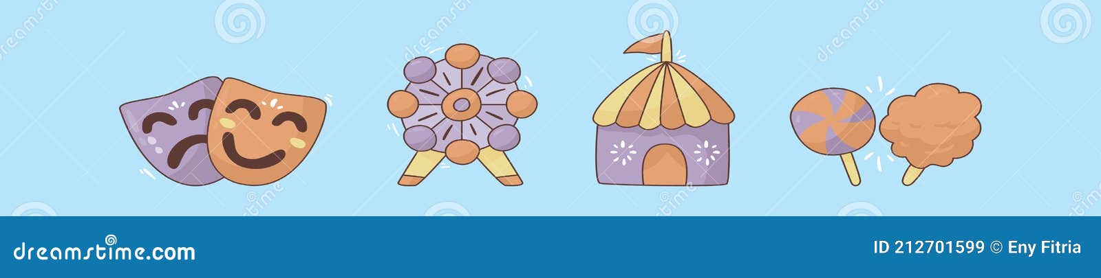 Set of County Fair Cartoon Icon Design Template with Various Models ...