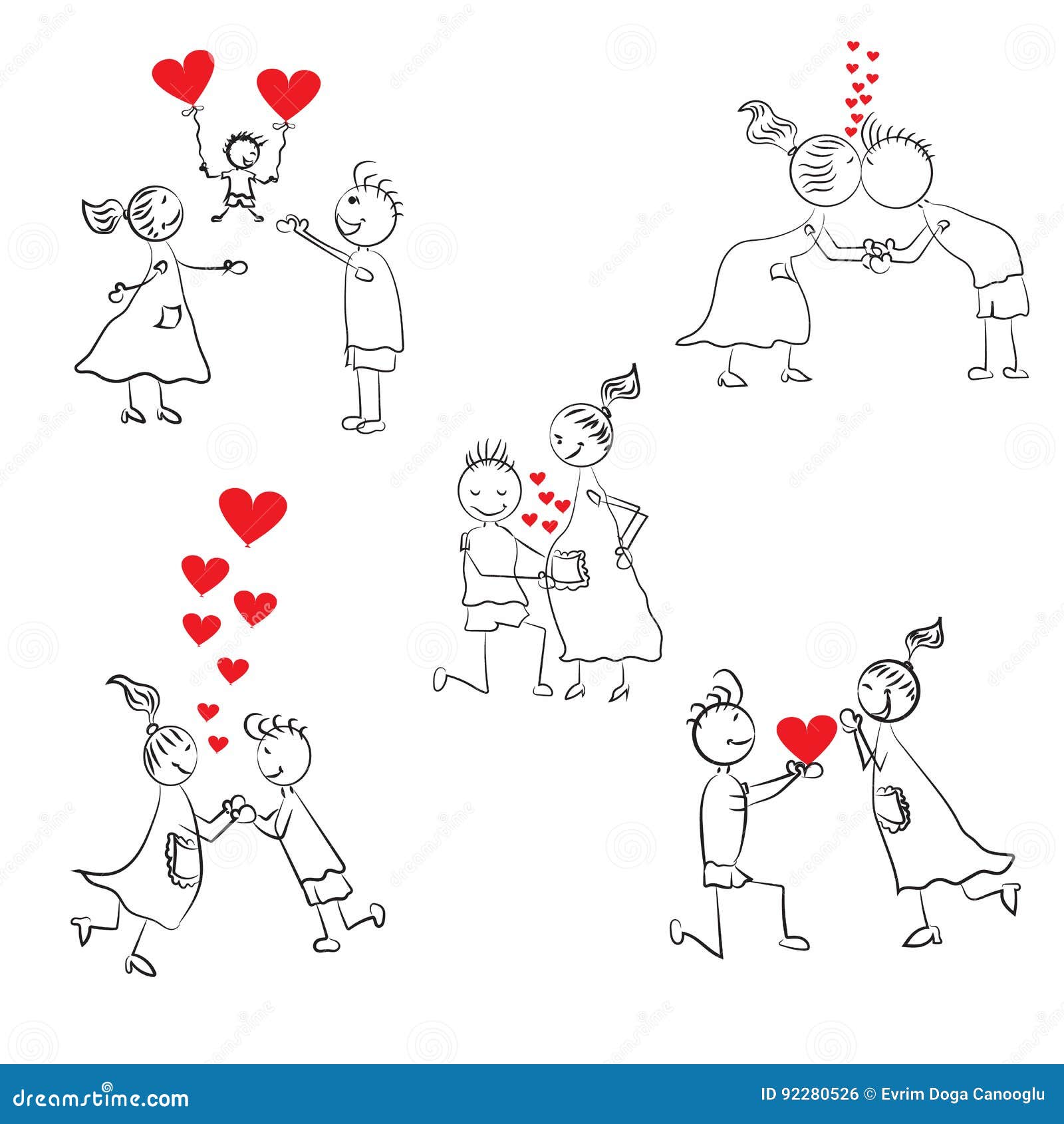 Set of couple doodle stock vector. Illustration of smile - 92280526