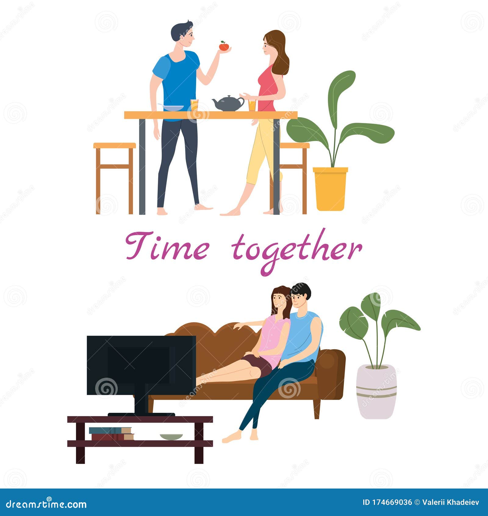 Set of Couples in Love on daily Life or Everyday Routine Scenes of ...