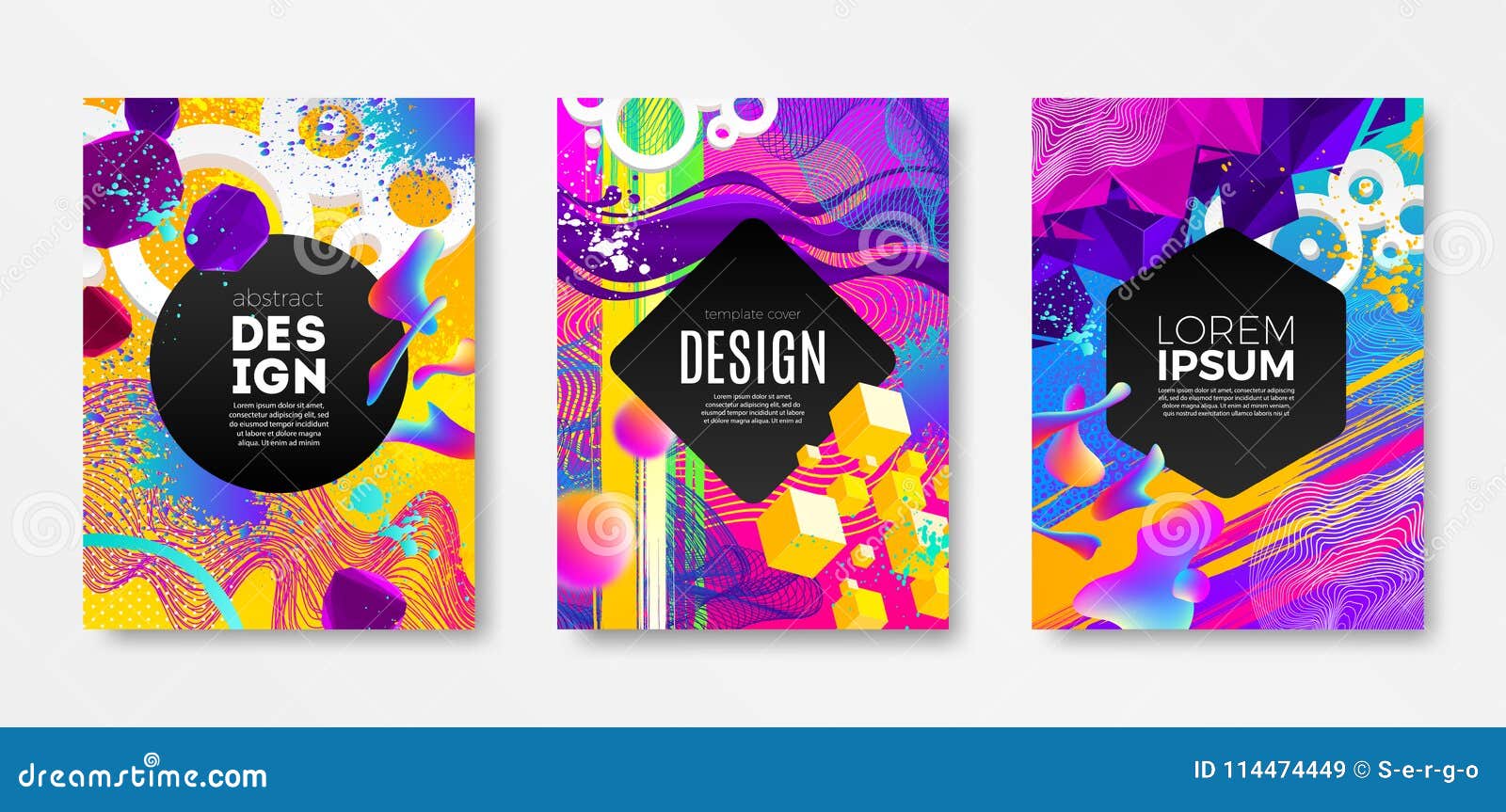 Set of Cover Design with Abstract Multicolored Different Shapes. Vector ...
